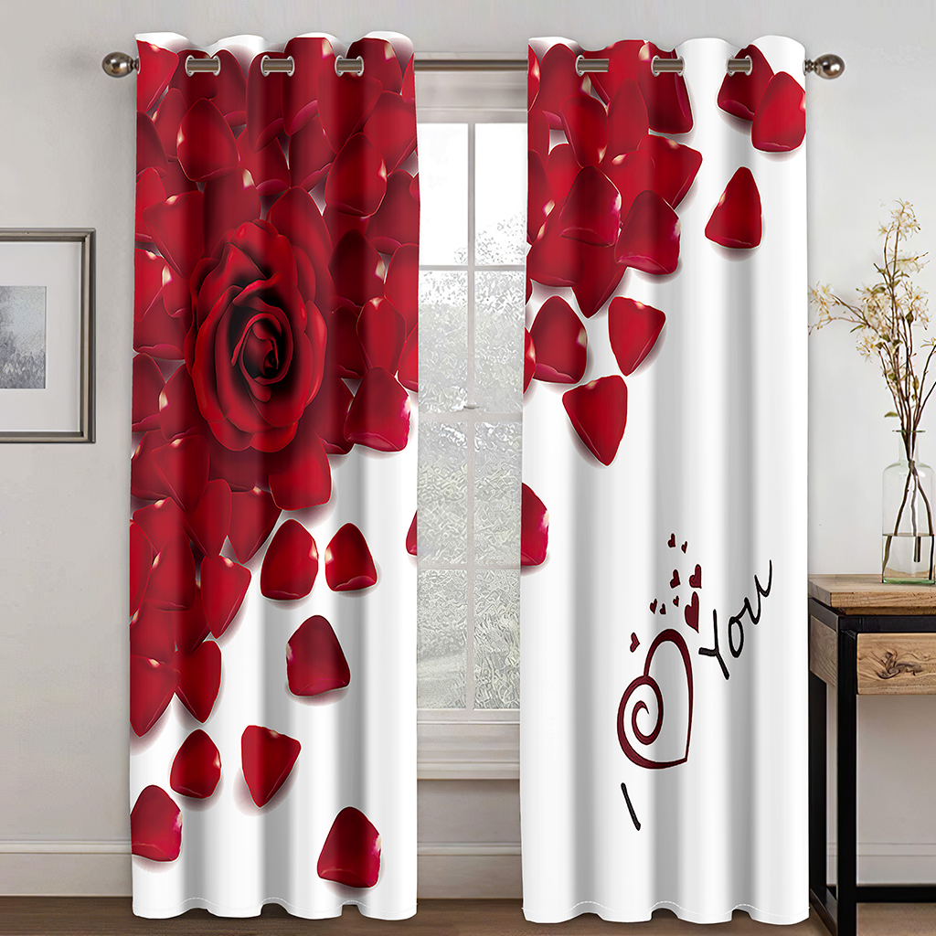 Luxury Romantic Red Rose Flower Lady On Sale Window Curtains Drapes for ...