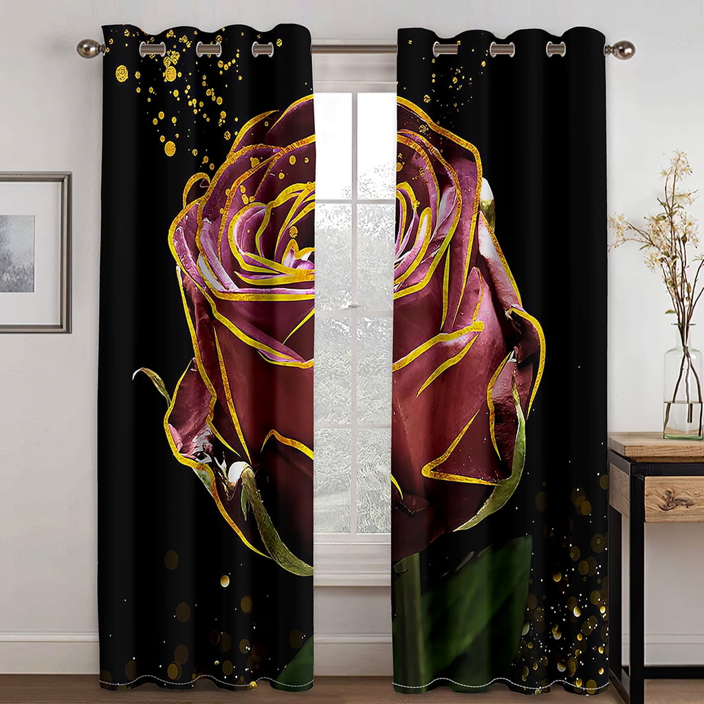 Luxury Romantic Red Rose Flowers Girl Cheap Window Curtains Drapes for ...