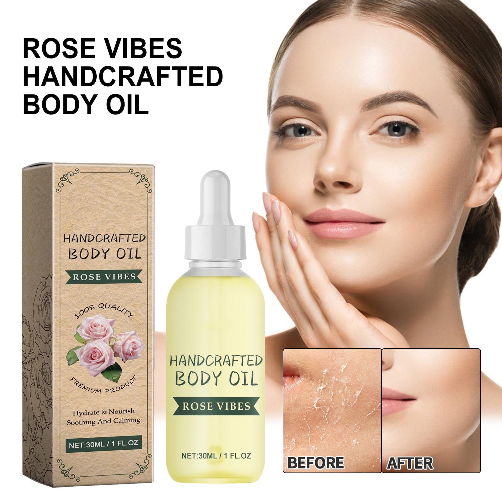 Luxury Rose-Infused Body Oil - 30ml/1fl.oz Silky Dry Skin Treatment ...