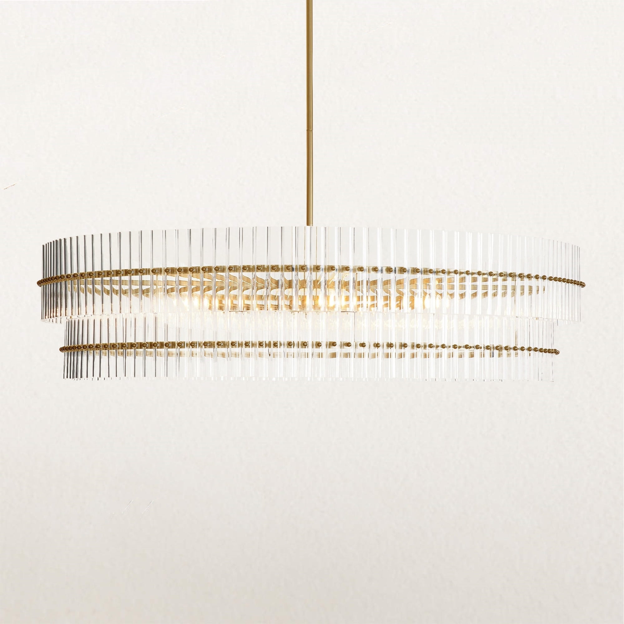 Luxury Round Antique Brass Metal with Tube Crystal 48 Inch Chandelier ...