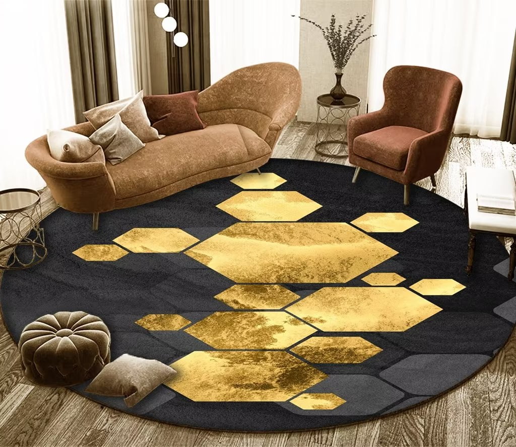 Luxury Round Carpet Living Room Nordic Gold ration Floor Mat Office ...