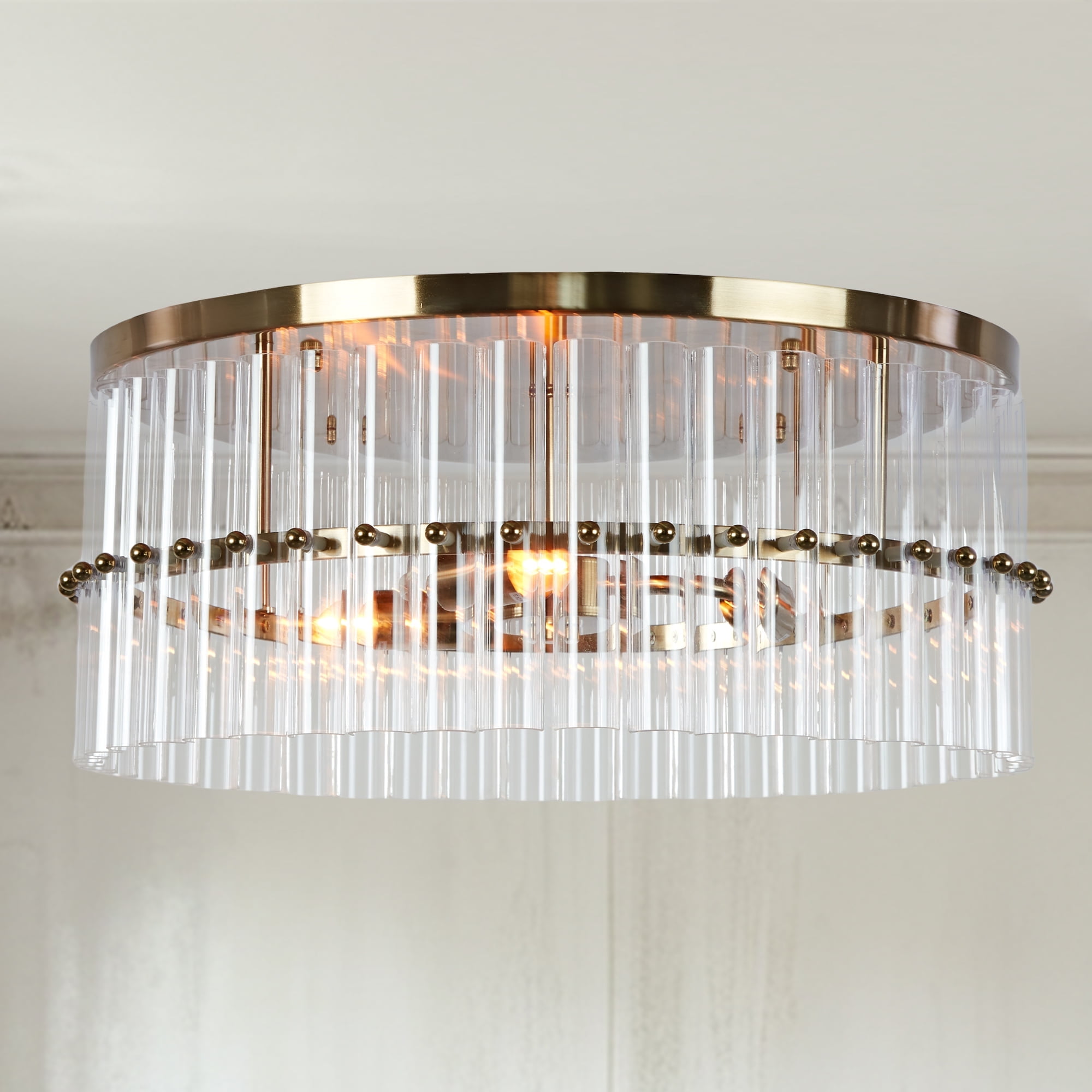 Luxury Round Crystal 18 Inch Diam Flush Mount with Polished Brass Metal ...