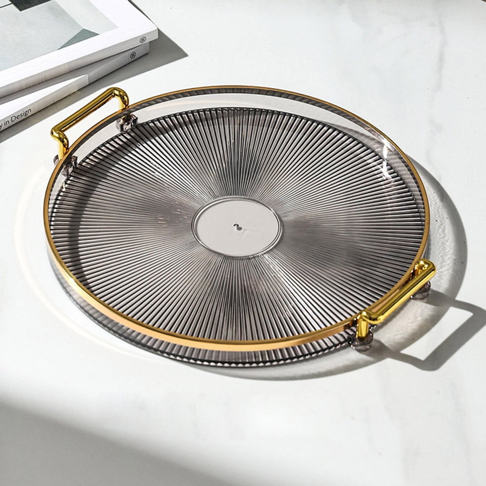 Luxury Round Serving Tray with Gold Handles Rim Border,11.6Inch Striple ...