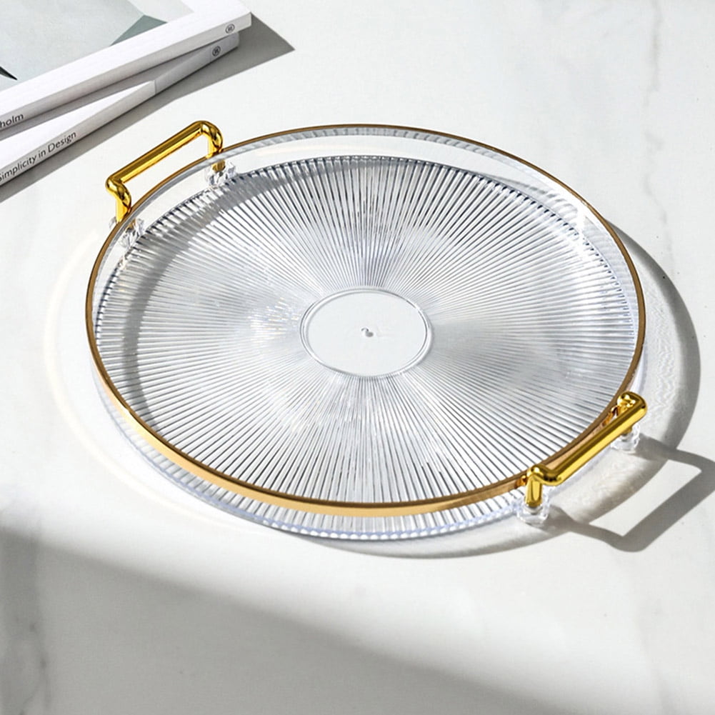 Luxury Round Serving Tray with Gold Handles Rim Border,11.6Inch Striple ...