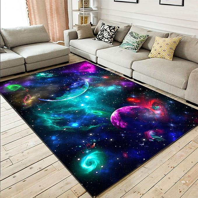 Luxury Rug For Bedroom Black And Purple Fantasy Starry Sky Area Rugs ...