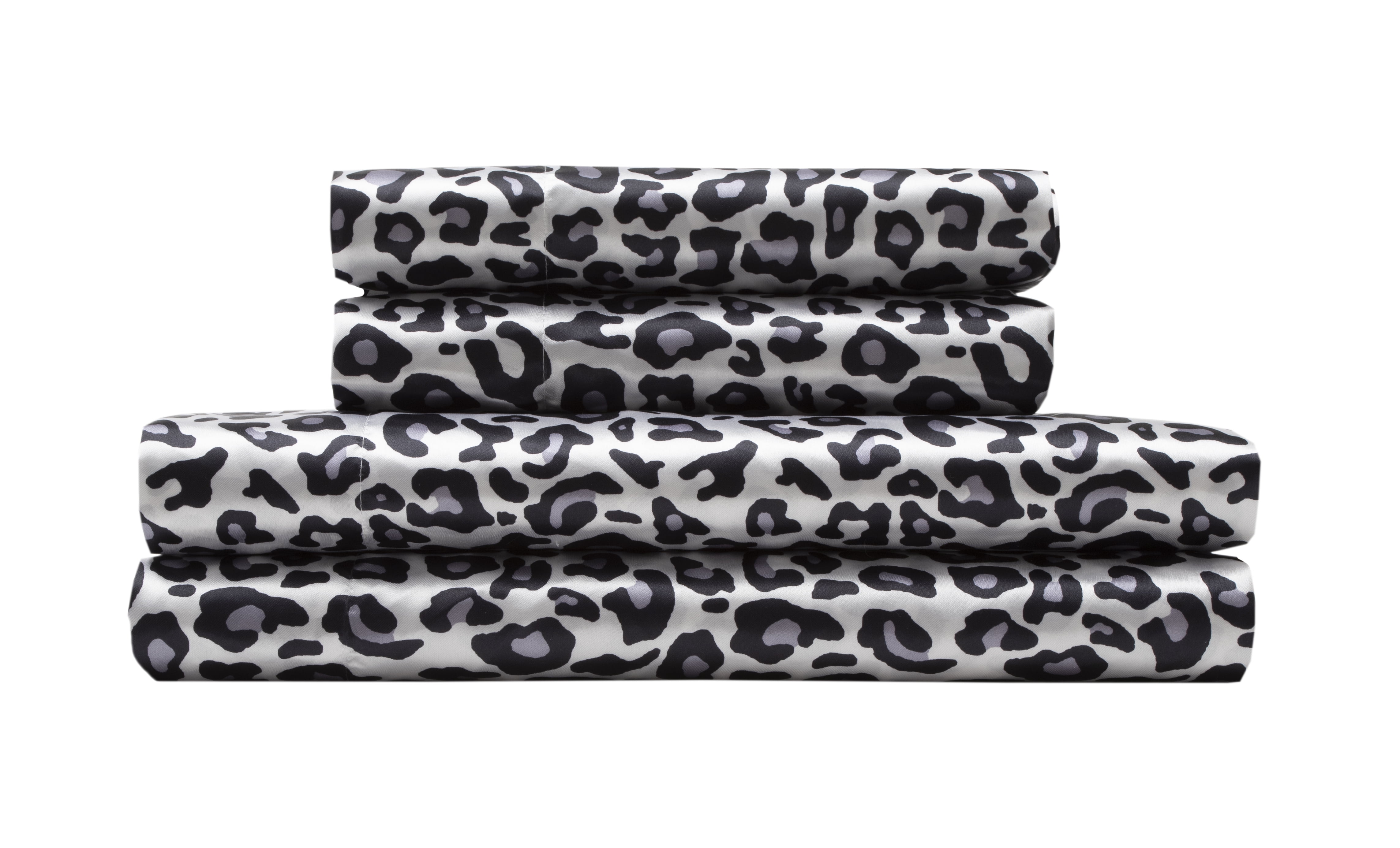 Luxury Satin 100 Percent Polyester Solid Sheet Set, Queen, Snow Leopard ...