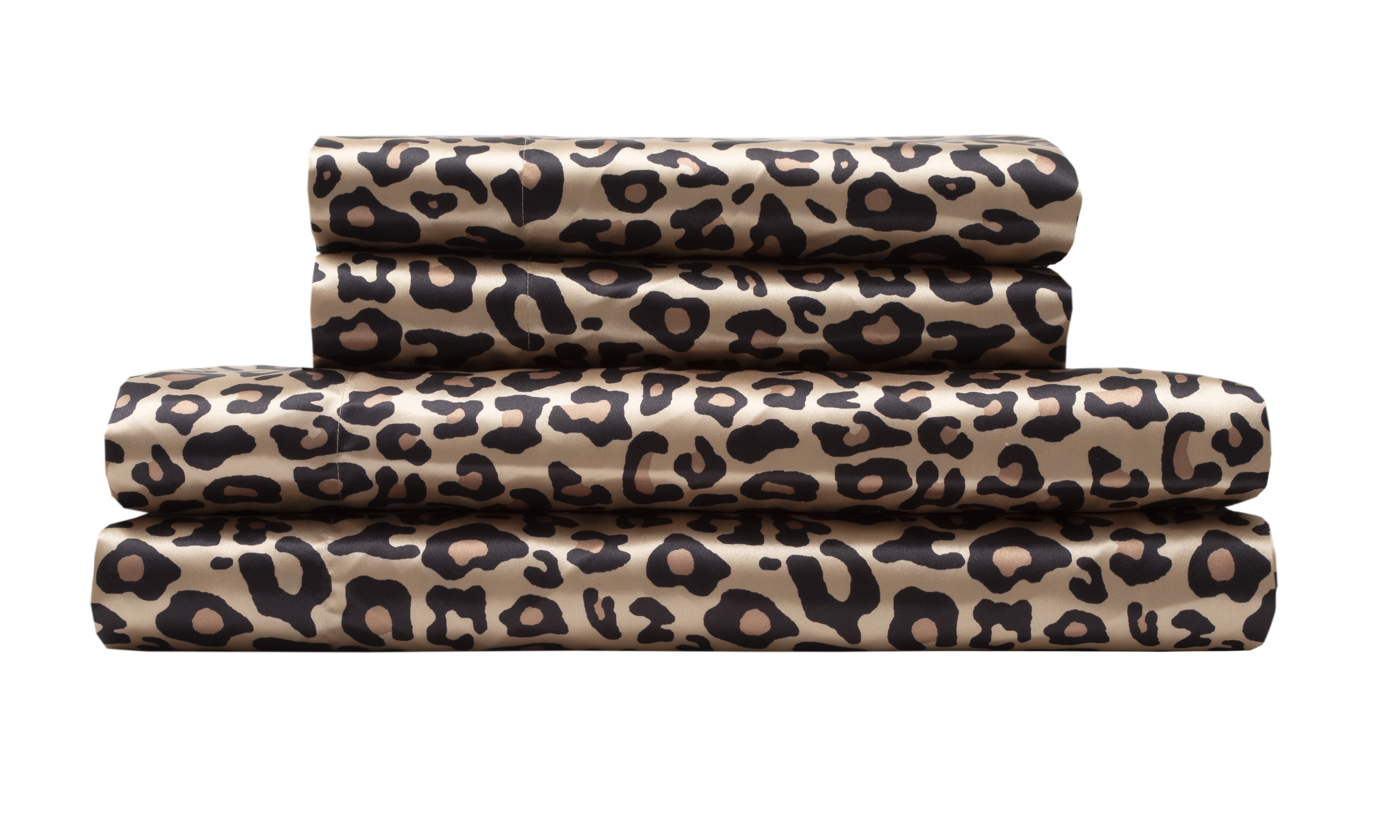 Luxury Satin 100 Percent Polyester Solid Sheet Set, Twin, Leopard ...