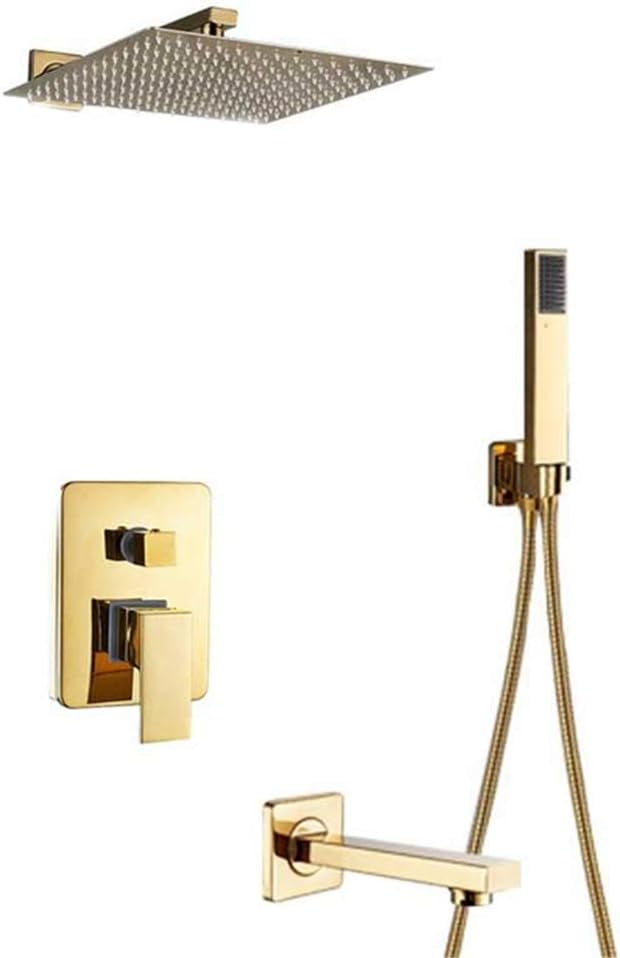 Luxury Shower System, Gold Rain Shower Bath Faucet Wall Mounted Bathtub ...