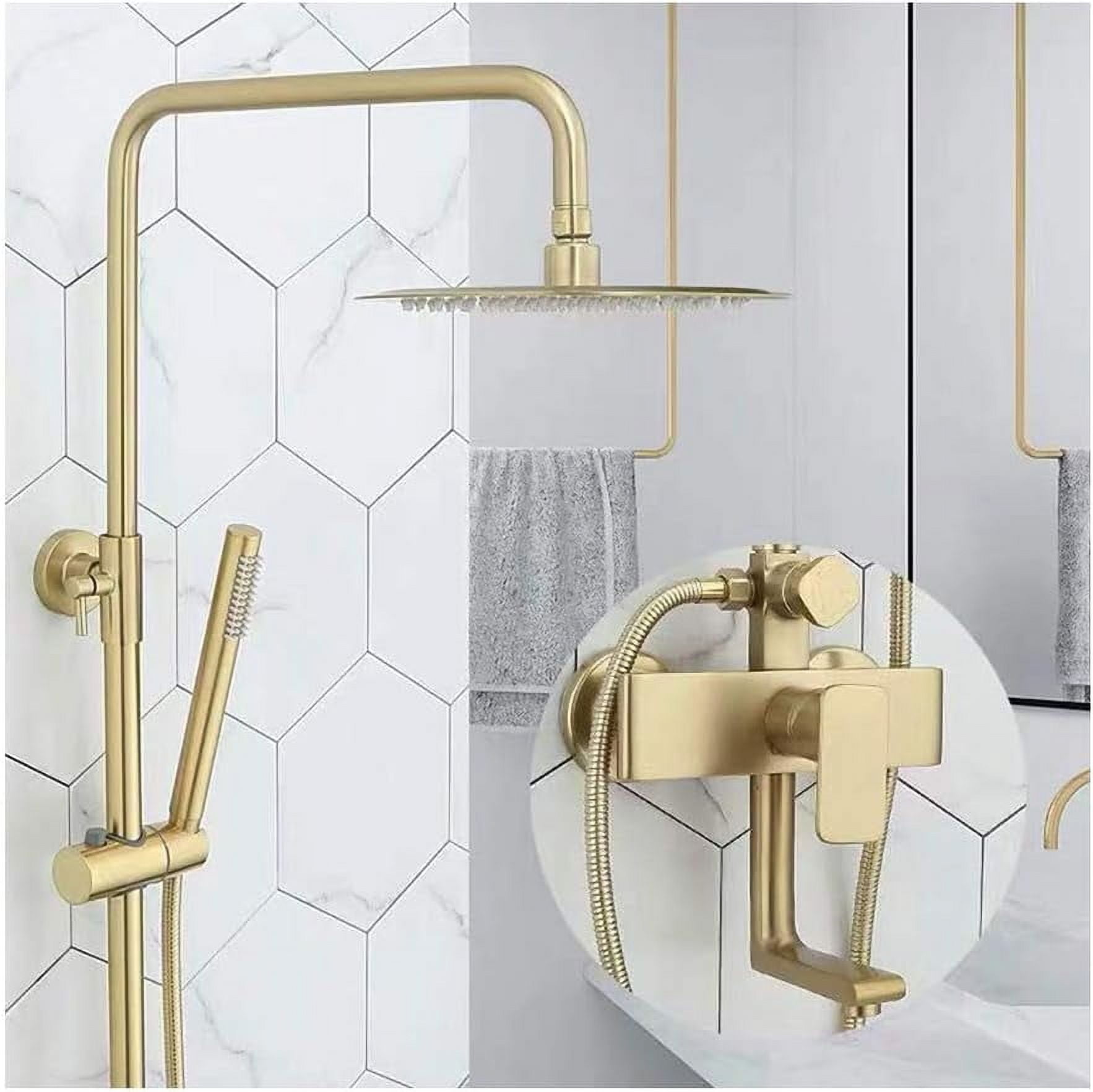 Luxury Shower System Gold Rainfall Shower Mixer Set with Slide Bar Wall ...