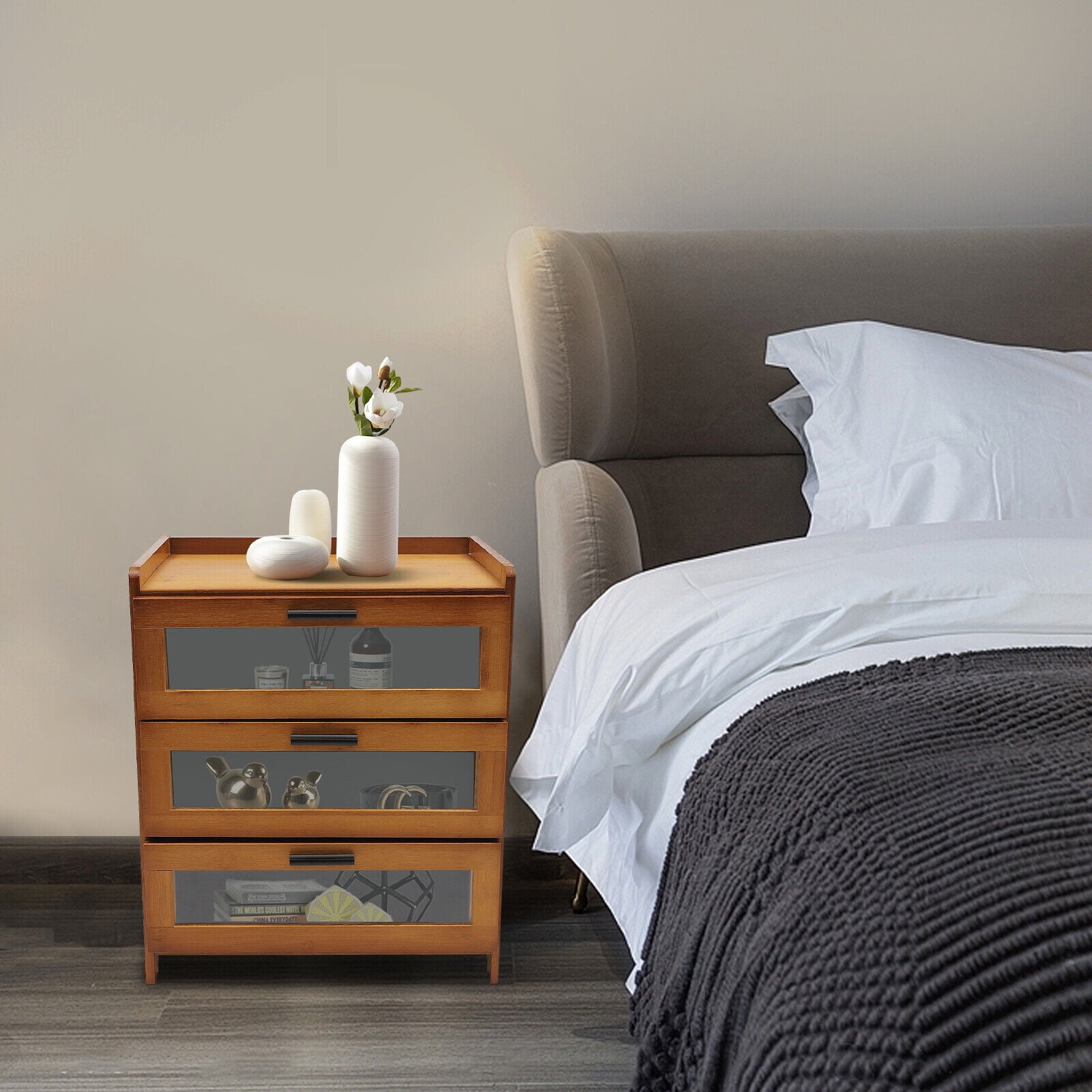 Luxury Side Coffee Table Storage Drawer Nightstand Bedside Table with 3 ...