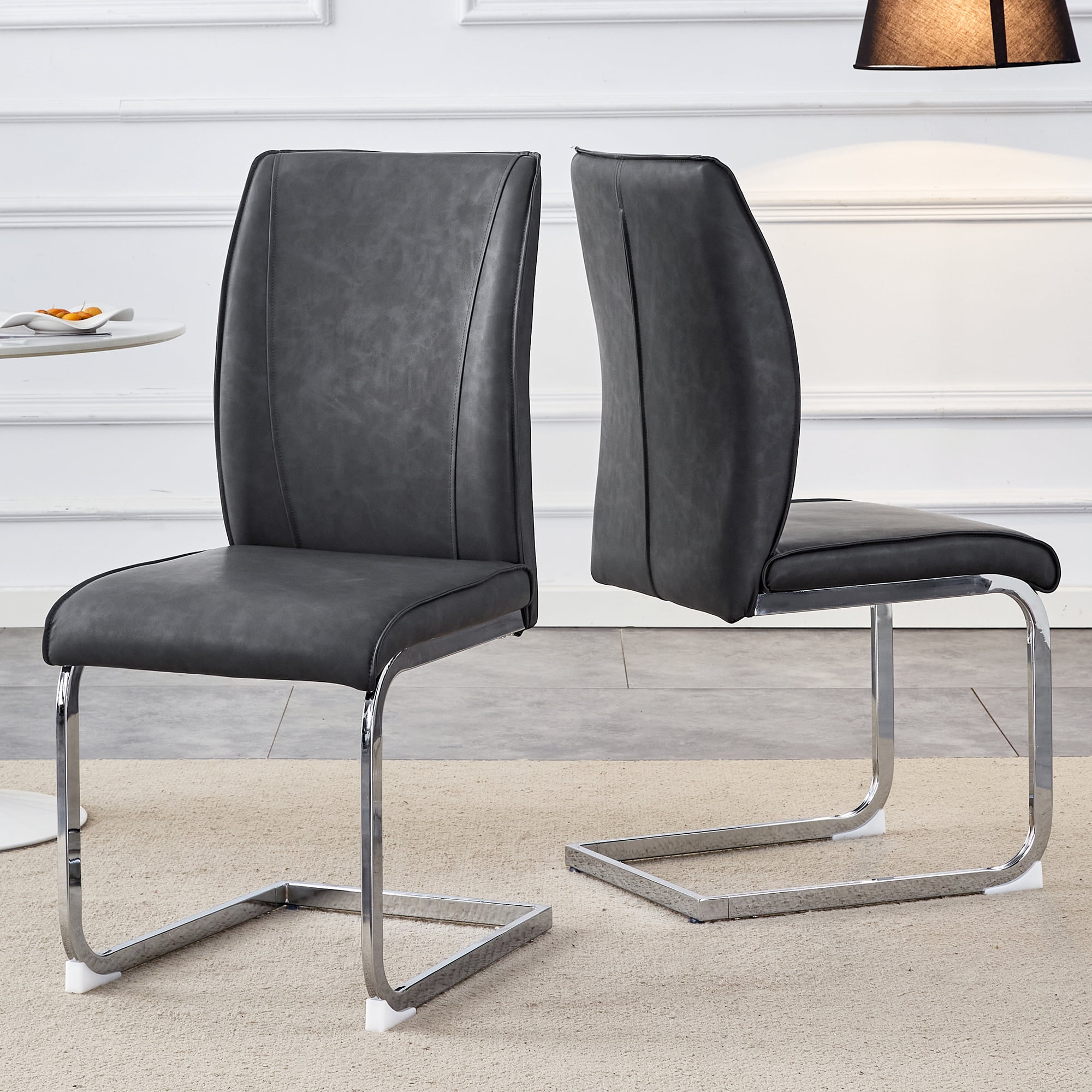 Luxury Simple Arch Chair - Set of 2 Dark Gray PU Material High ...