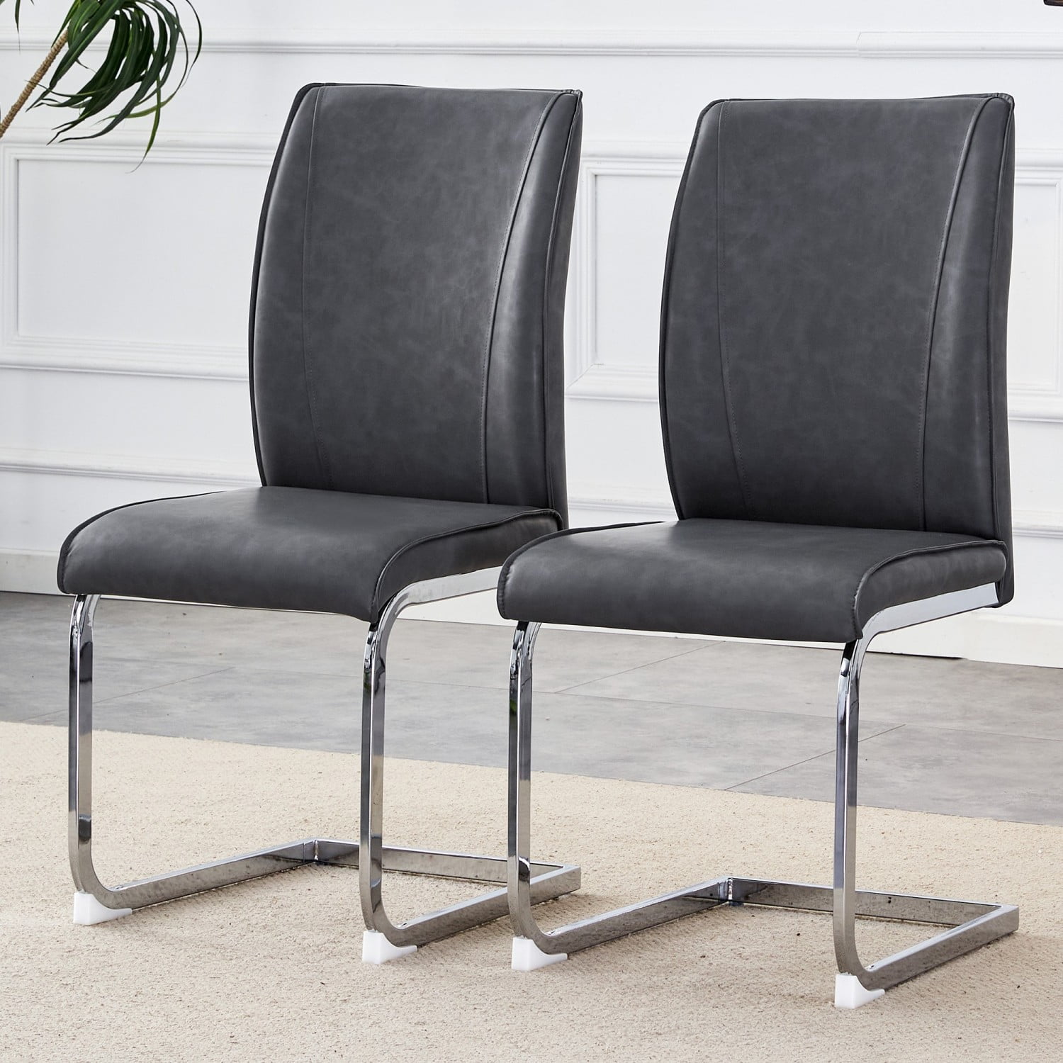 Luxury Simple Arch Chair - Set of 2 Dark Gray PU Material High ...