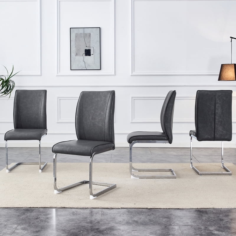 Luxury Simple Arch Chair - Set of 4 Dark Gray PU Material High ...
