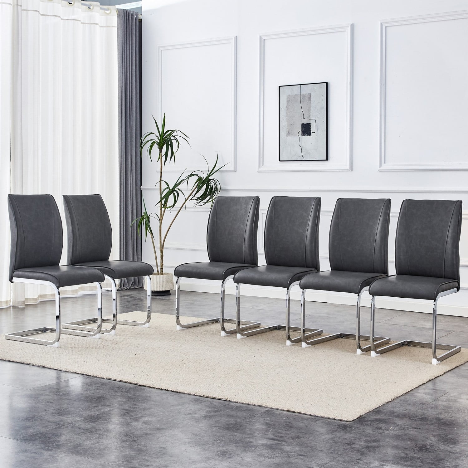 Luxury Simple Arch Chair - Set of 6 Dark Gray PU Material High ...