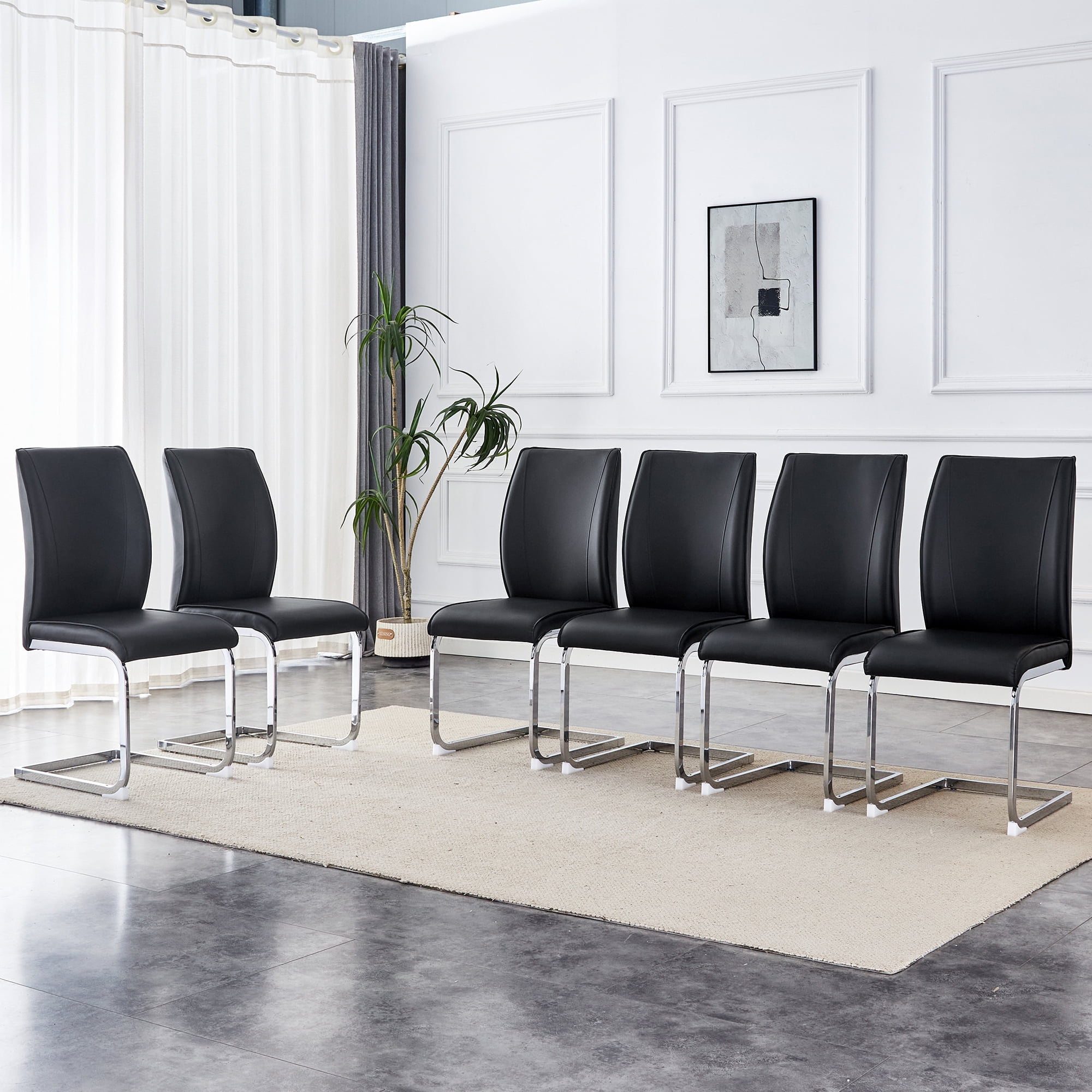 Luxury Simple Arch Chair - Set of 6 Black PU Material High Resilience ...