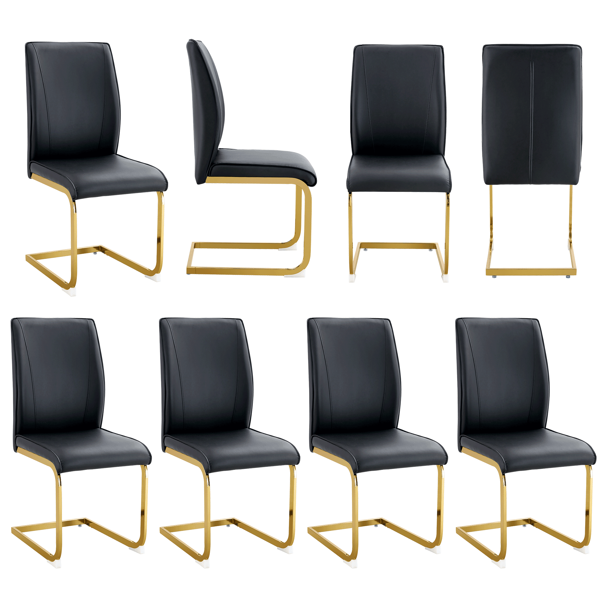 Luxury Simple Arch Chair - Set of 8 BLACK PU Material High Resilience ...