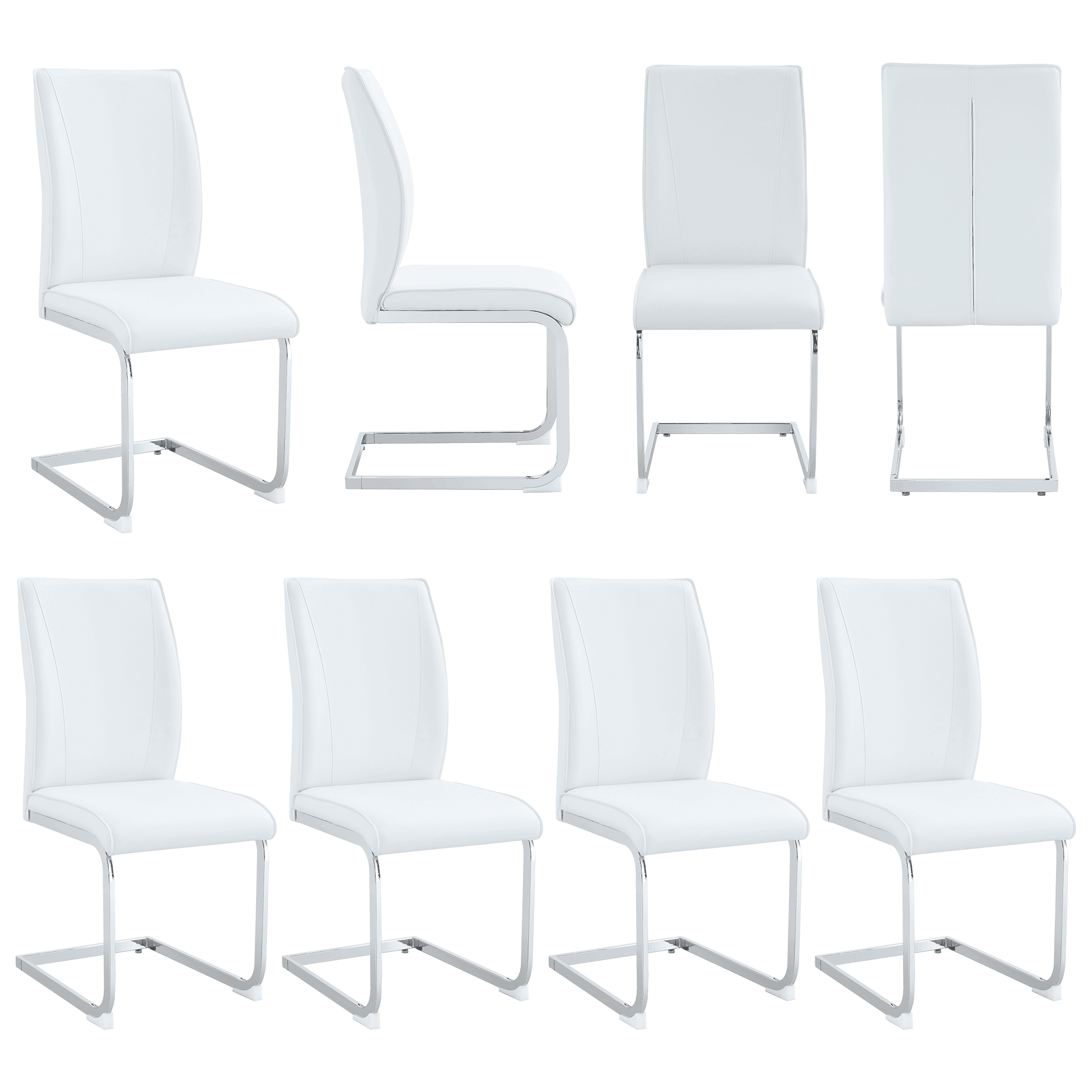 Luxury Simple Arch Chair - Set of 8 White PU Material High Resilience ...
