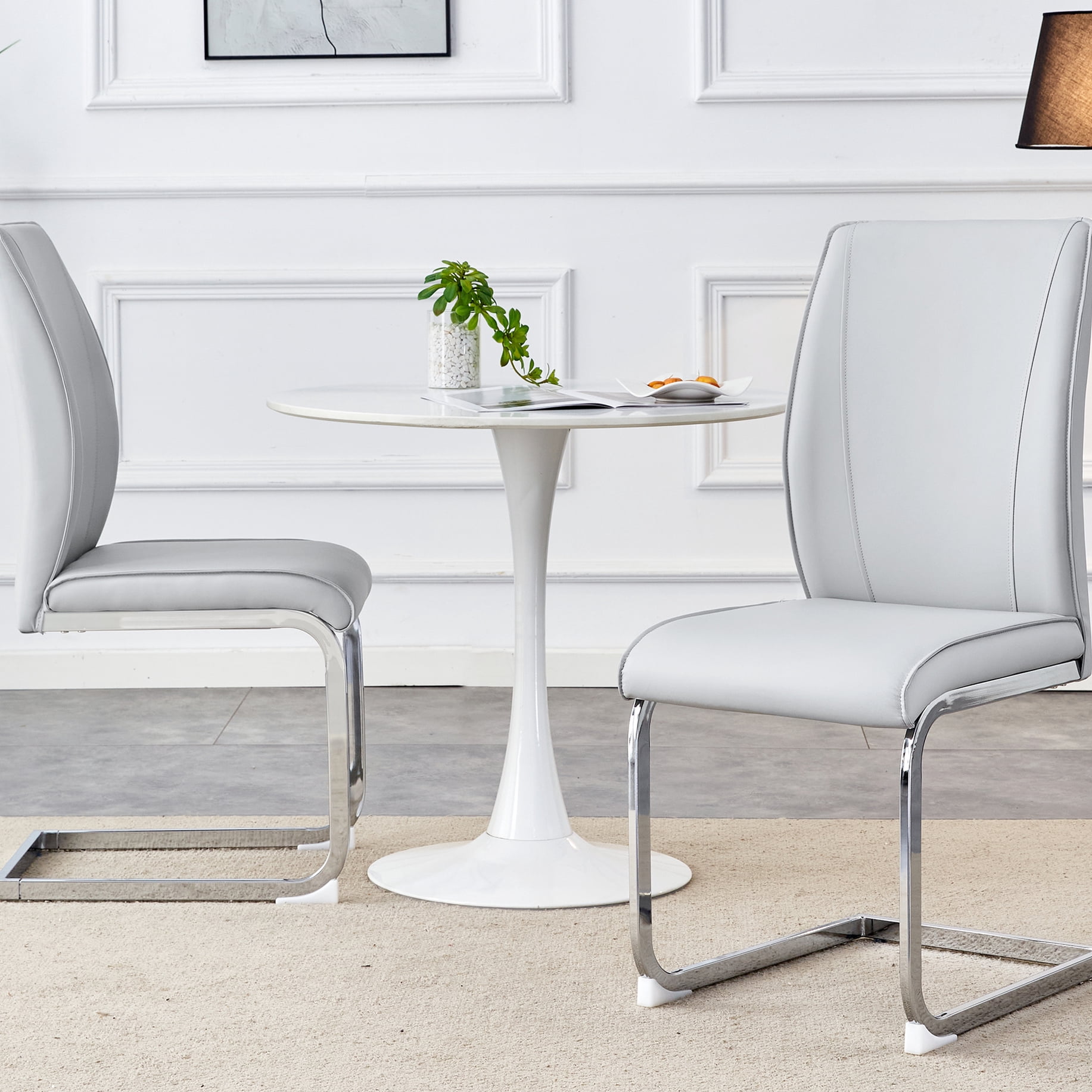 Luxury Simple Chair 2, Gray Pu, Metal Arched Legs High Resilience ...