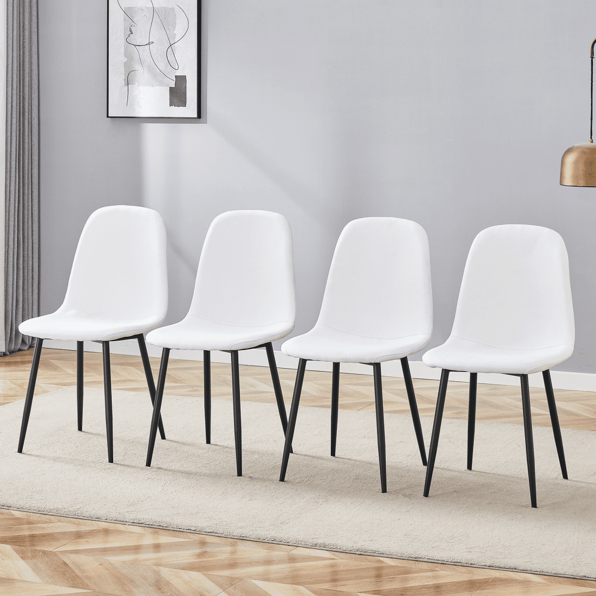 Luxury Simple Chair - Set of 4 BLACK Linen-Cotton Material High ...