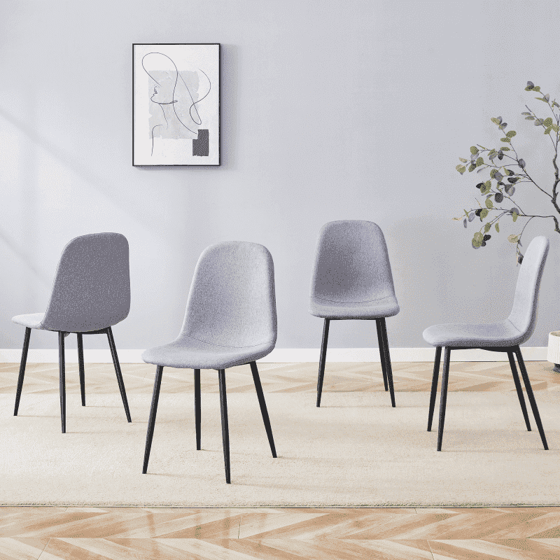 Light luxury minimalist dining chair | 4-piece set of dark gray linen ...