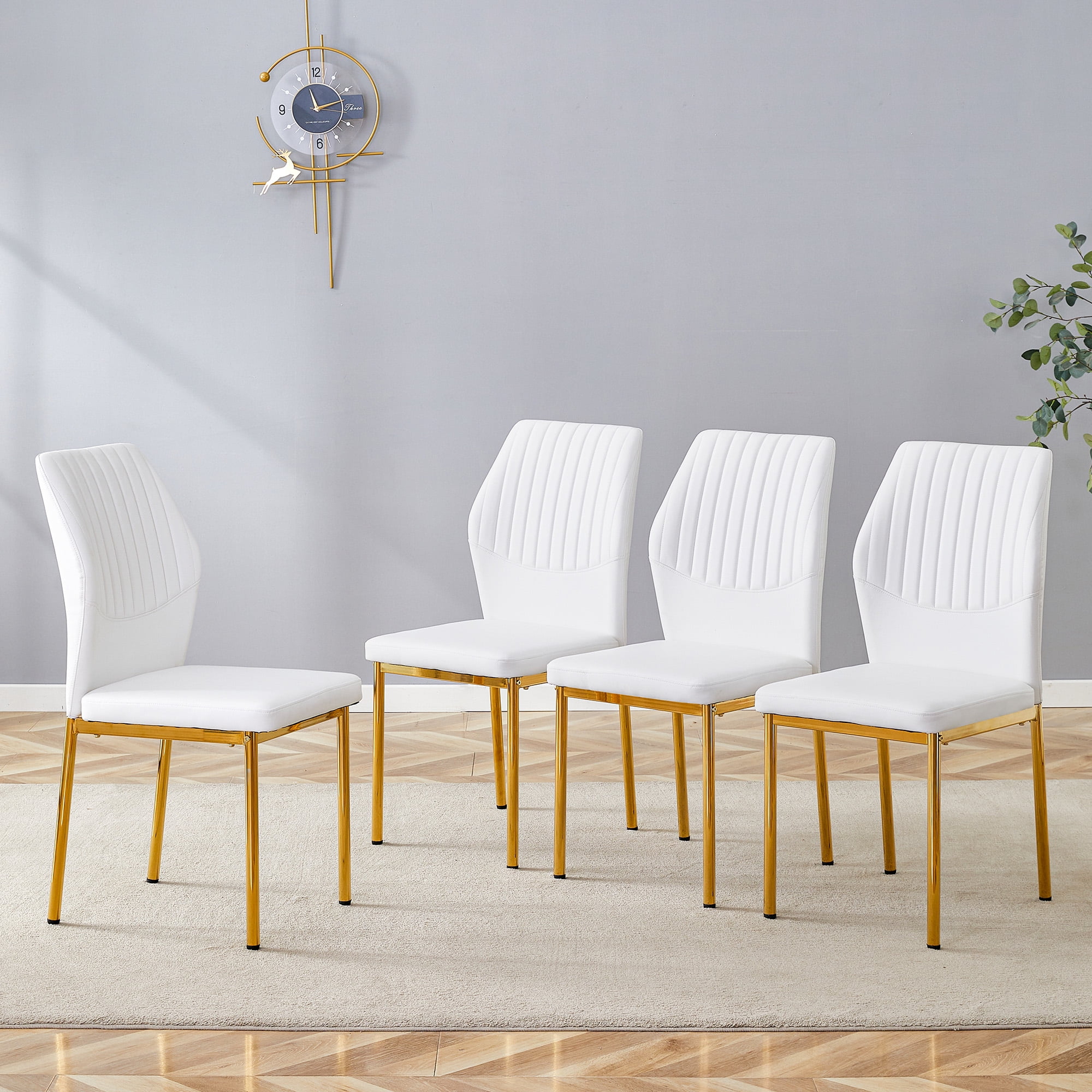 Luxury Simple Chair - Set of 4 White PU Material High Resilience Dining ...