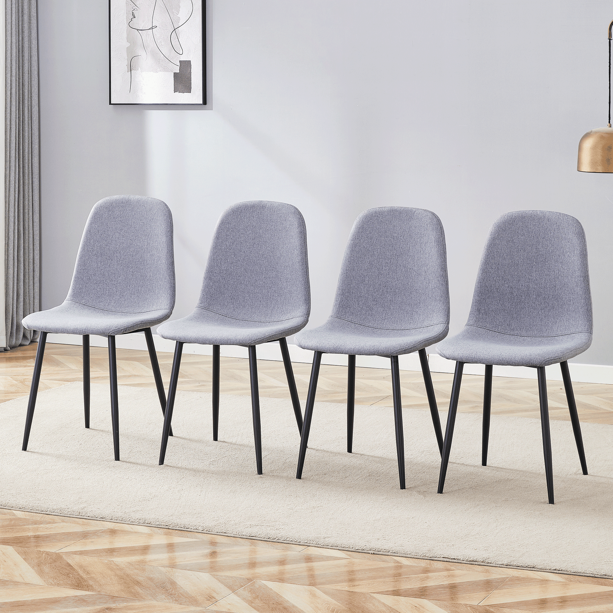 Luxury Simple Dining Chairs Set of 4 - Light Gray Linen-Cotton, Black ...