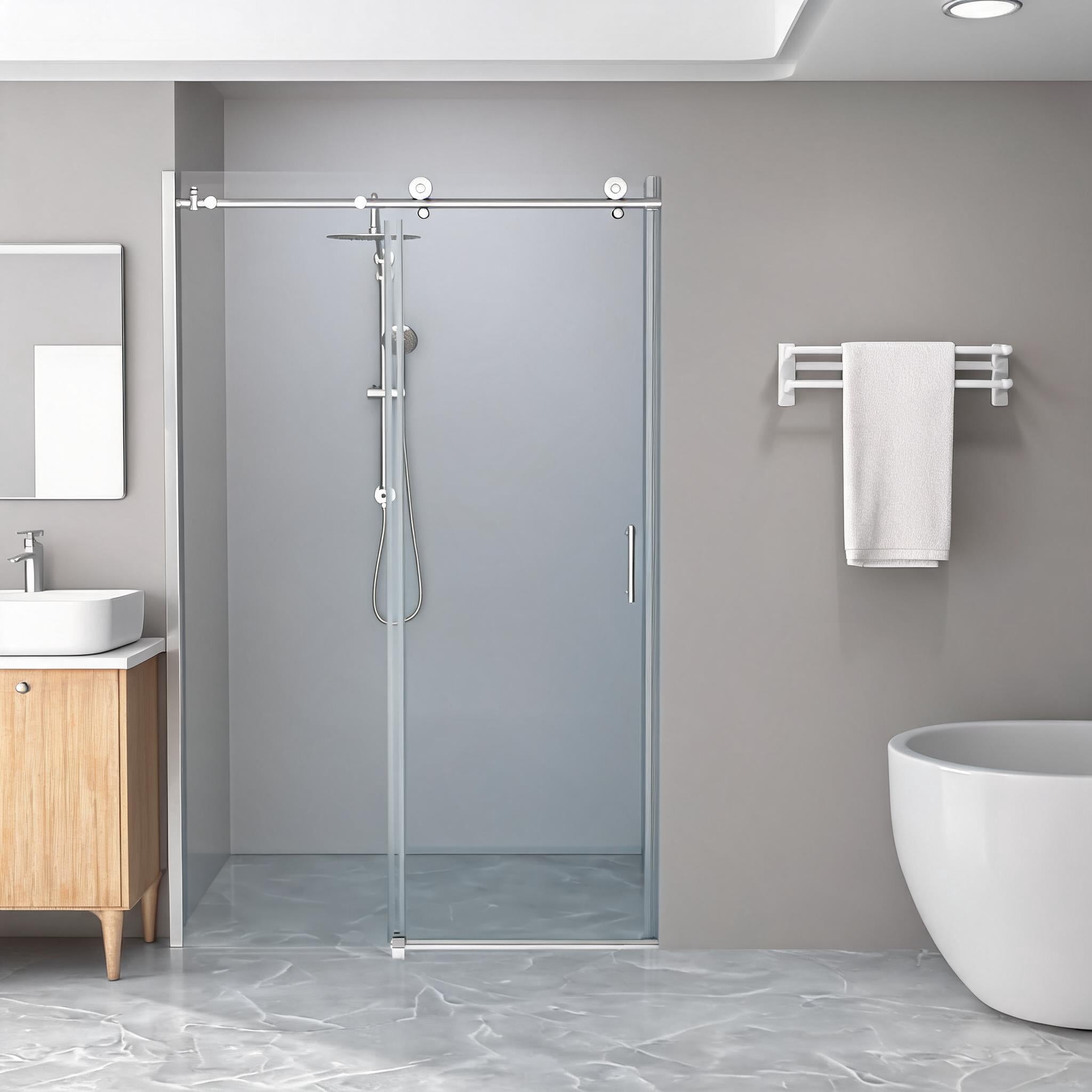 Luxury Single Sliding Shower Enclosure 48 W x 76 H Clear Tempered Glass ...