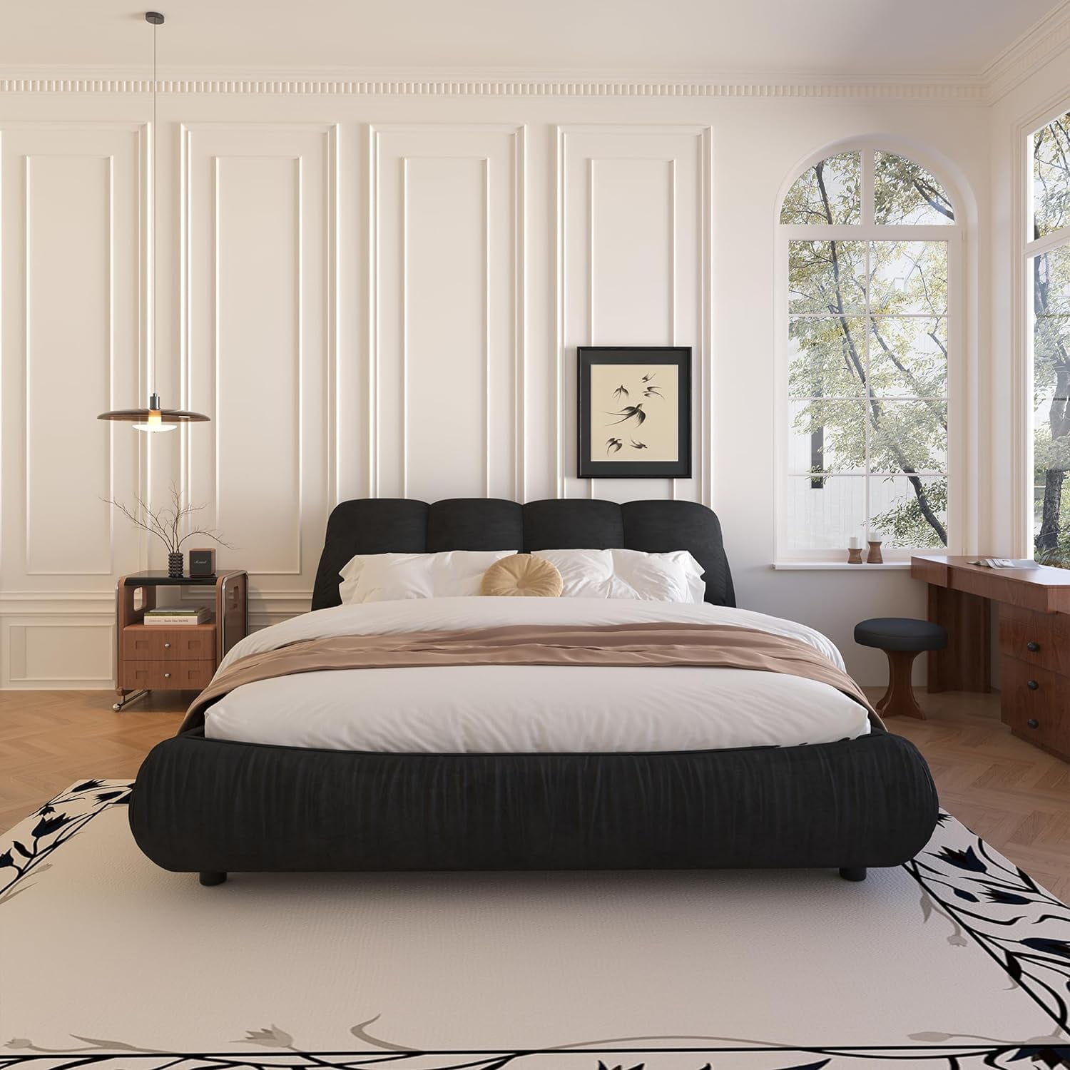 Luxury Size Upholstered Platform Bed with Oversized Padded Backrest ...