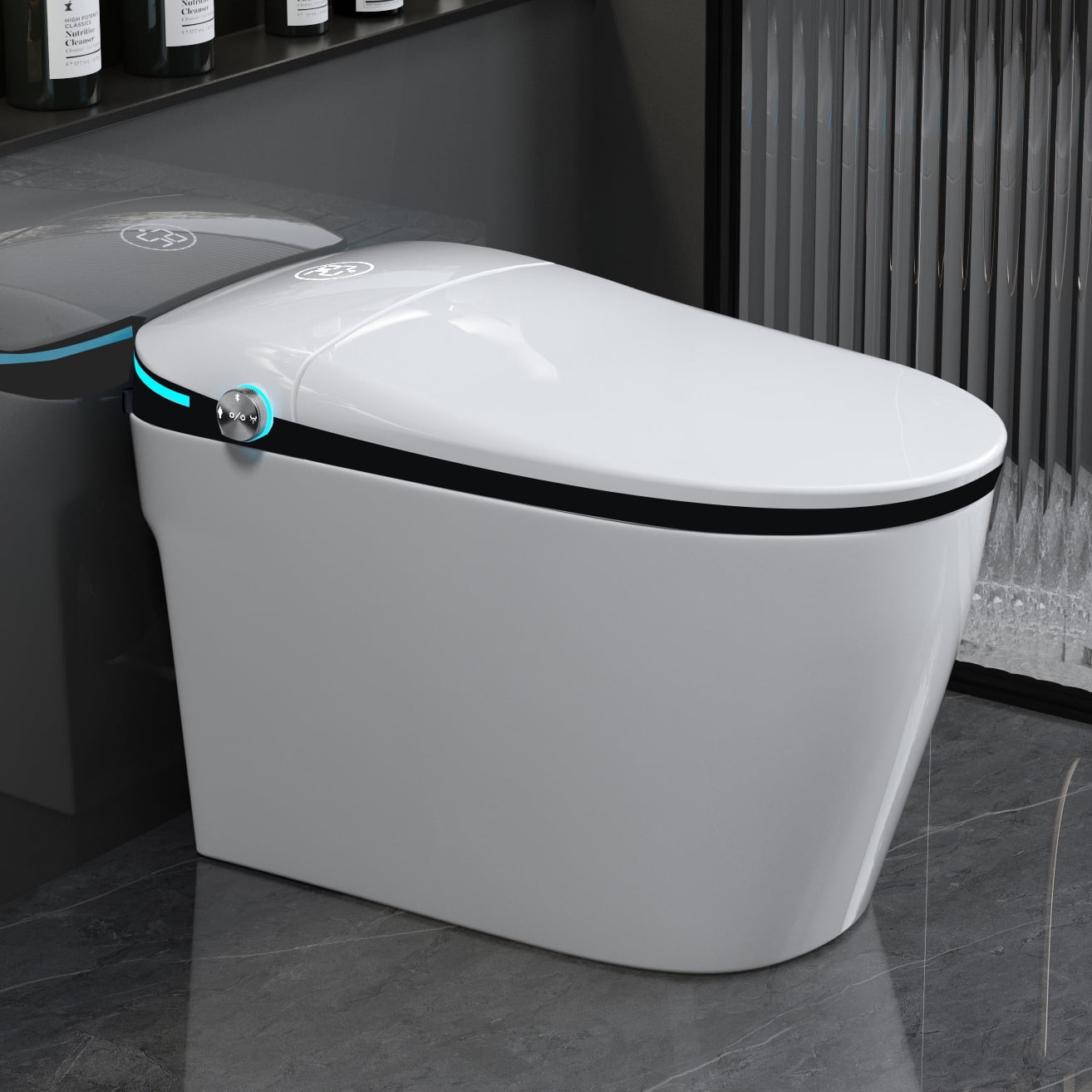 Luxury Smart Toilet with Bidet Seat Built-In,Intelligent Toilet Auto Open/Close Seat,Foot Sensor ...