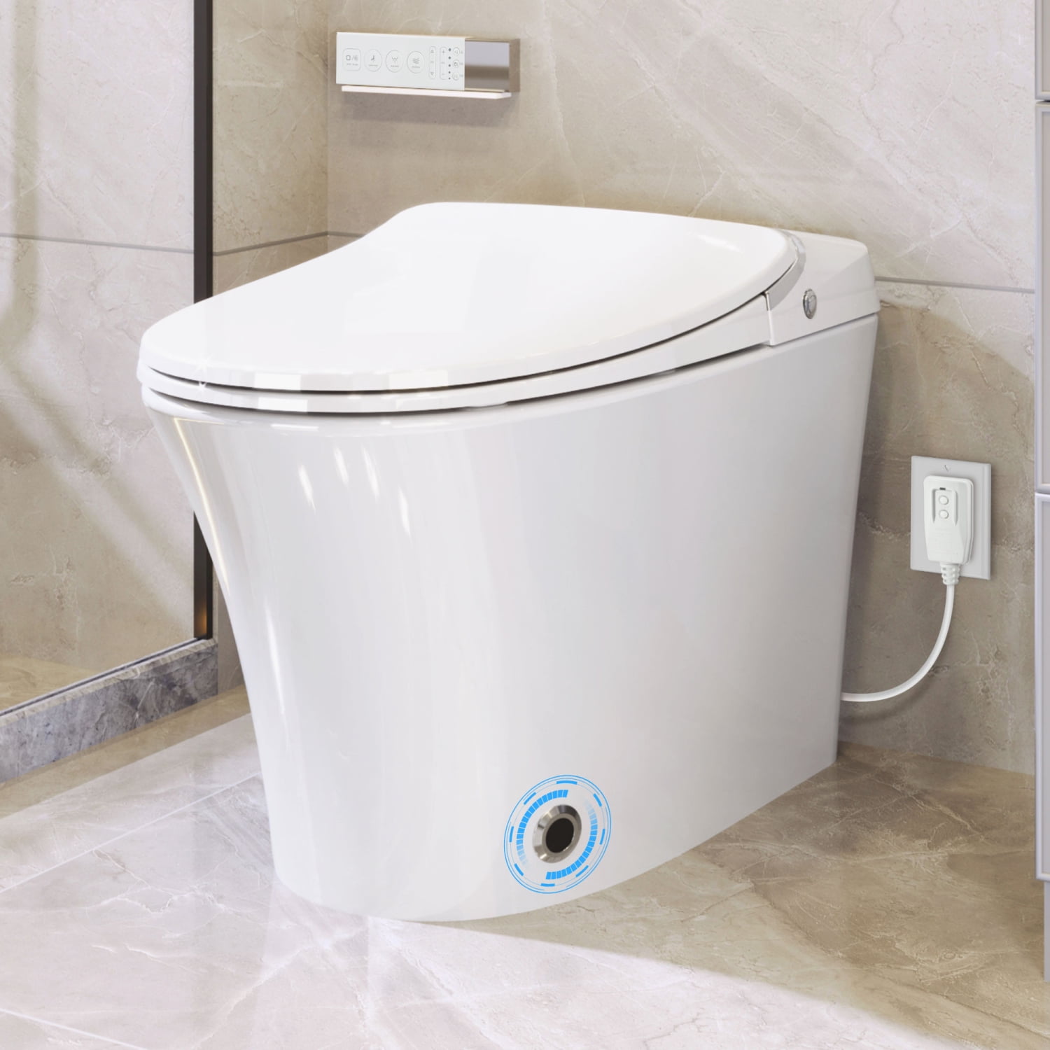 Luxury Smart Toilet with Dryer Bidet Heated Seat Remote Control LED Night Light Power Outage ...