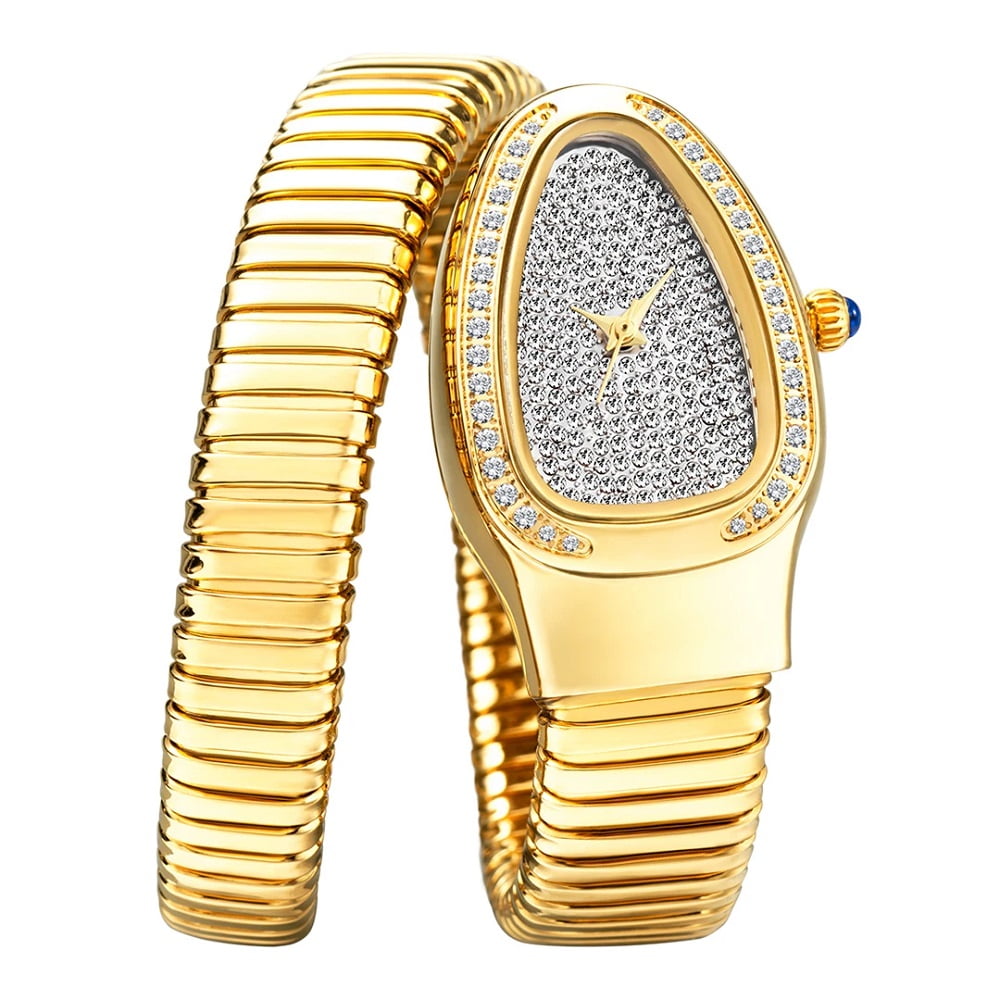Luxury Snake Shape Bracelet Watch Women Diamond Dial Stainless Steel ...