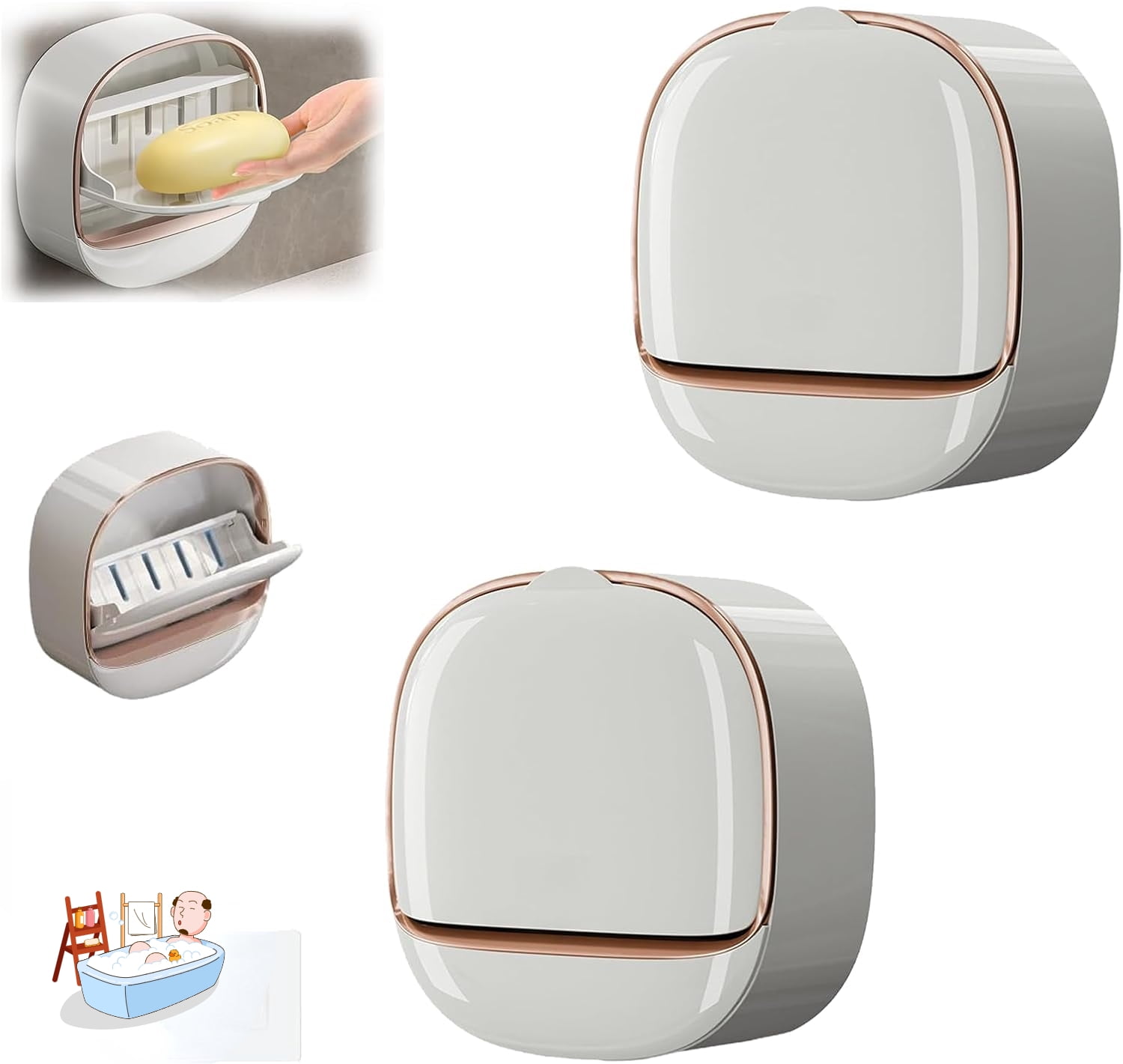 Luxury Soap Holder with Drain Tray, 360° Dustproof and Waterproof Wall ...