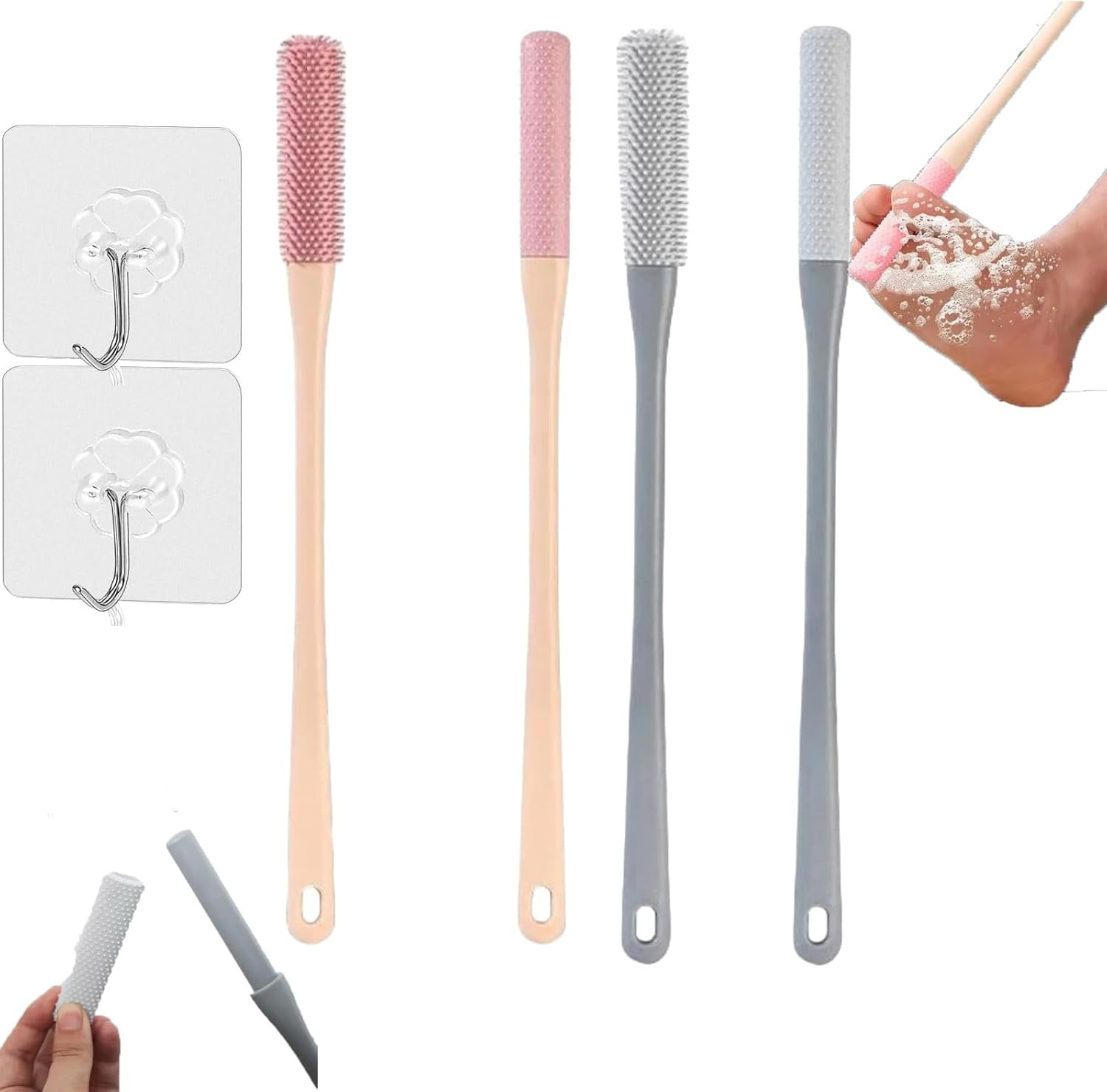 Toe Crevice Cleaning Brush, Long Handled Silicone Crevice Exfoliating ...