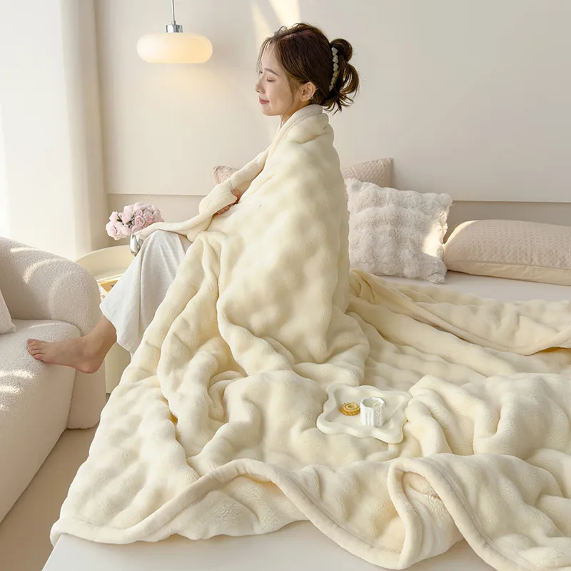 Luxury Soft Faux Fur Throw Blanket Fuzzy Plush Bedspread on the Bed ...