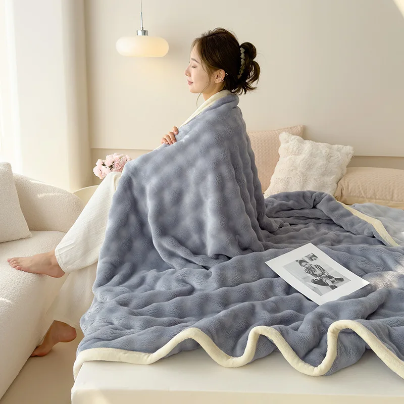 Luxury Soft Faux Fur Throw Blanket Fuzzy Plush Bedspread on the Bed ...
