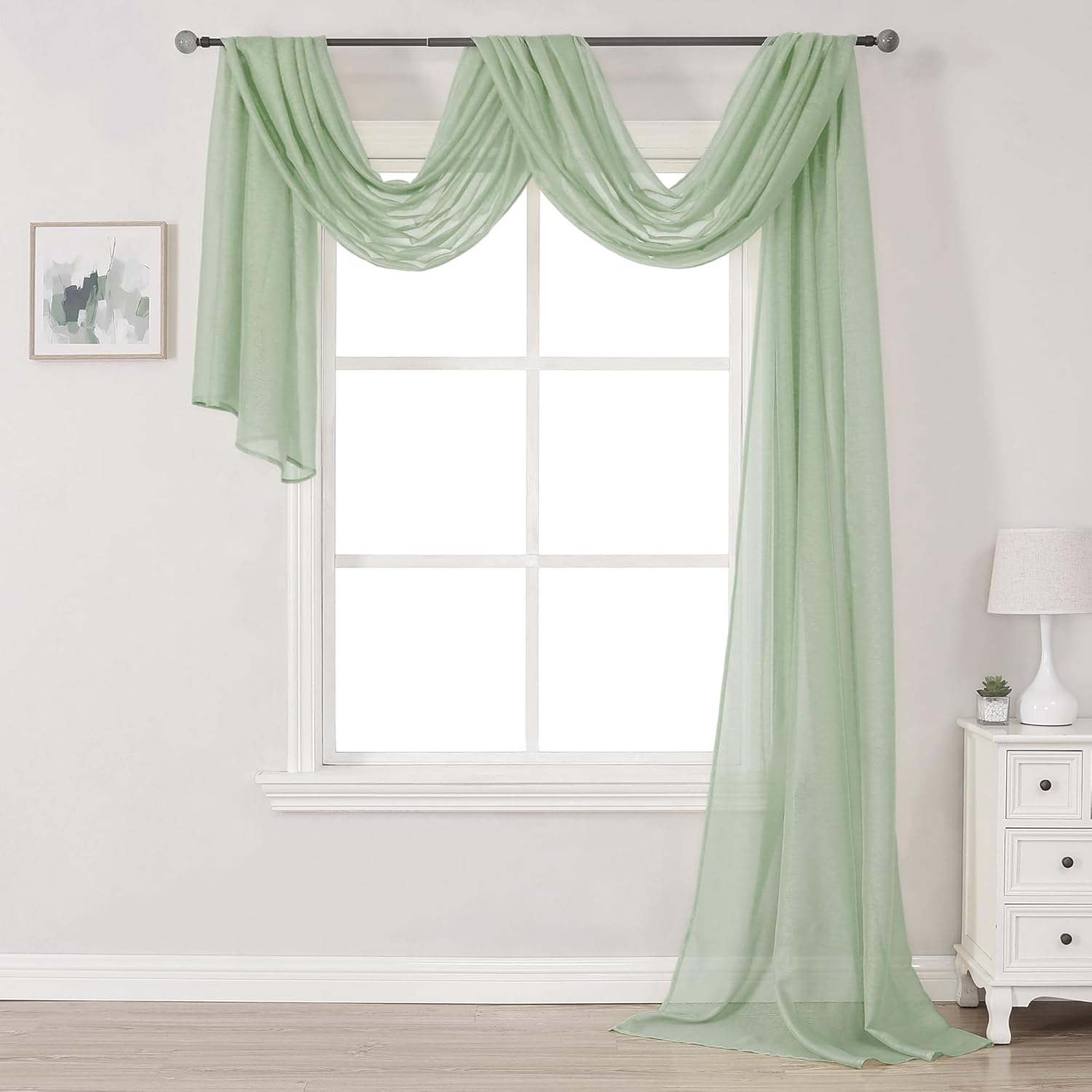 Luxury Soft Scarf in Extra Long Sage Green Semi-Sheer Window Valance ...