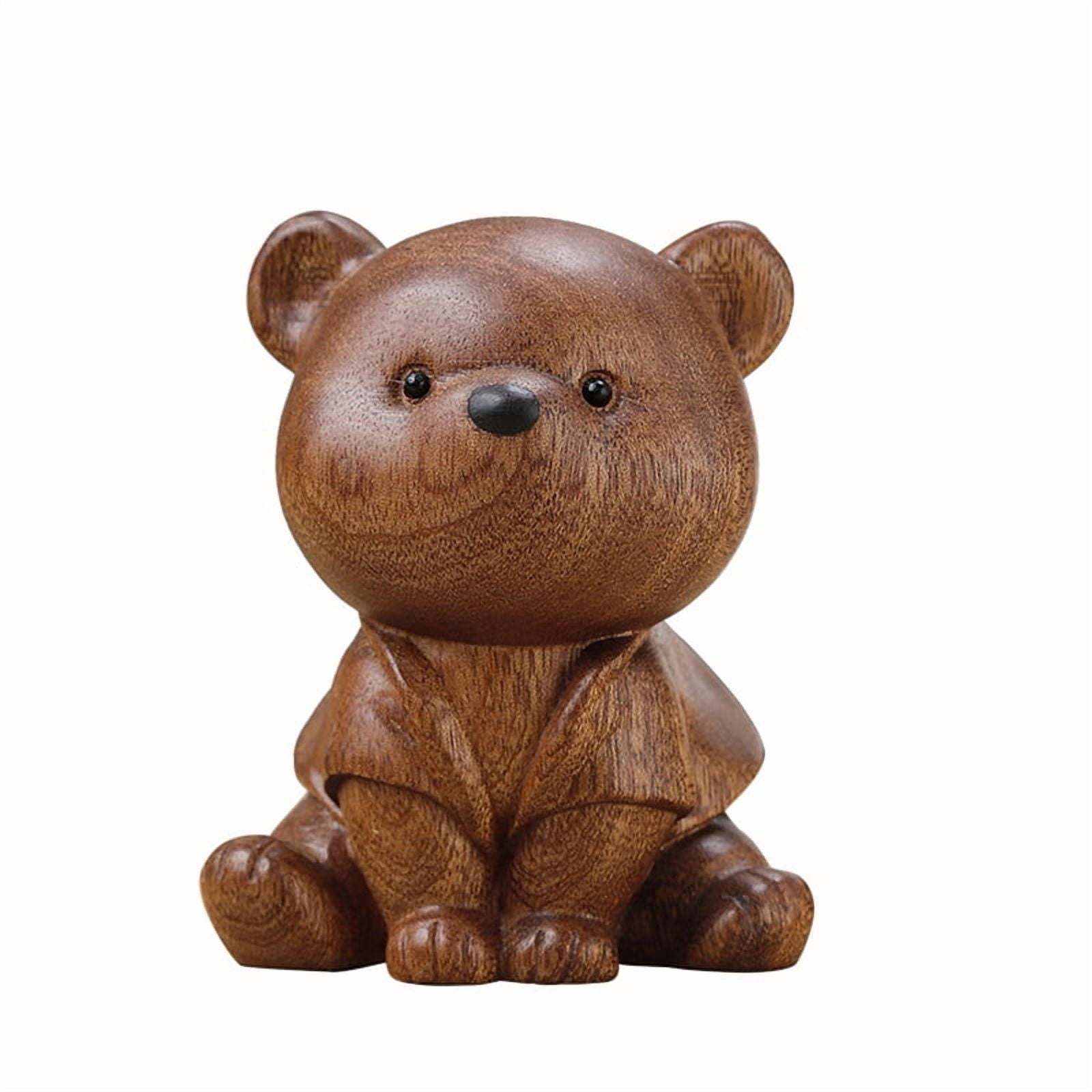 Luxury Solid Wood Bear Figurines, Engraved Miniature Sculptures for ...