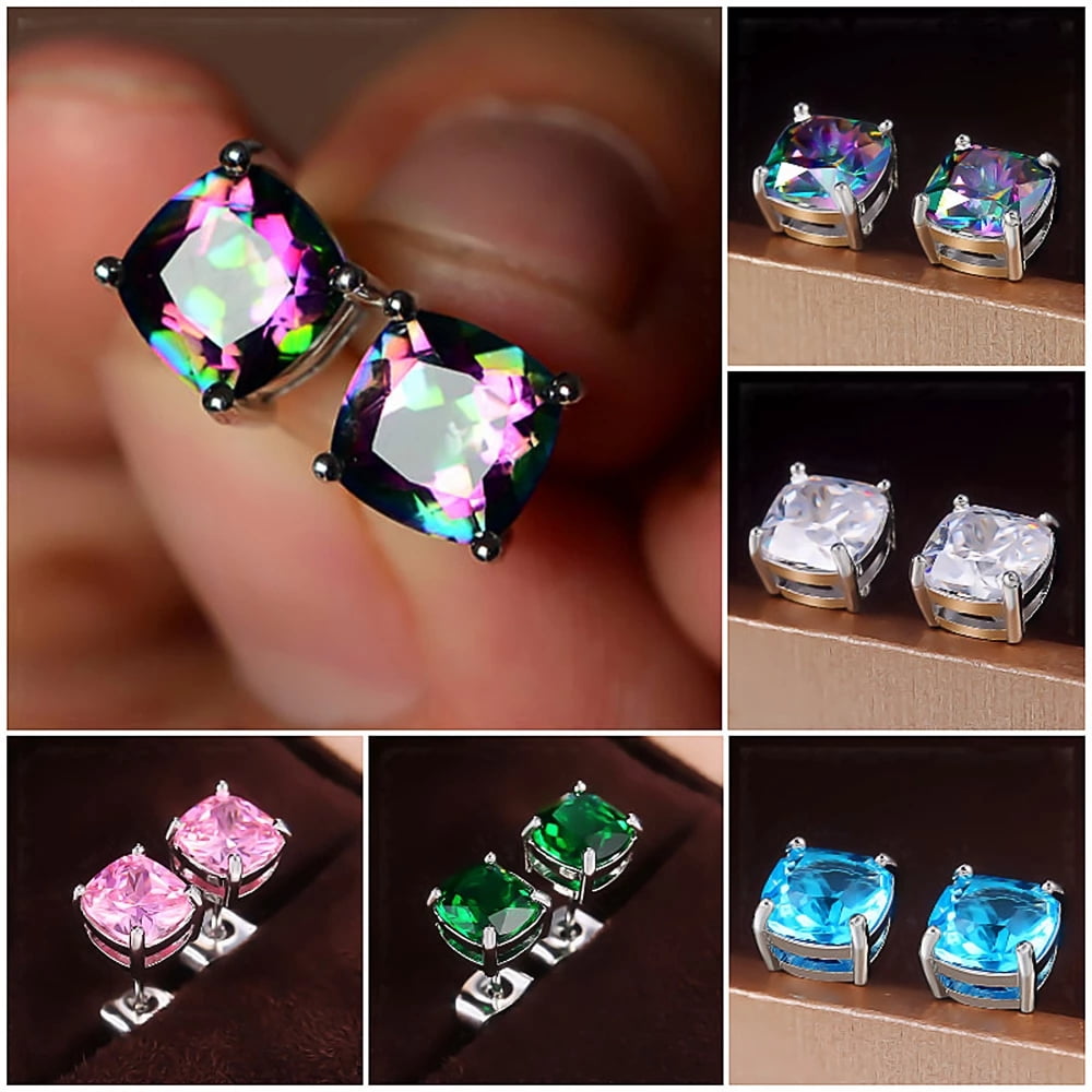 Luxury Solitaire Cubic Zirconia Stud Earrings Dazzling CZ Simple ...