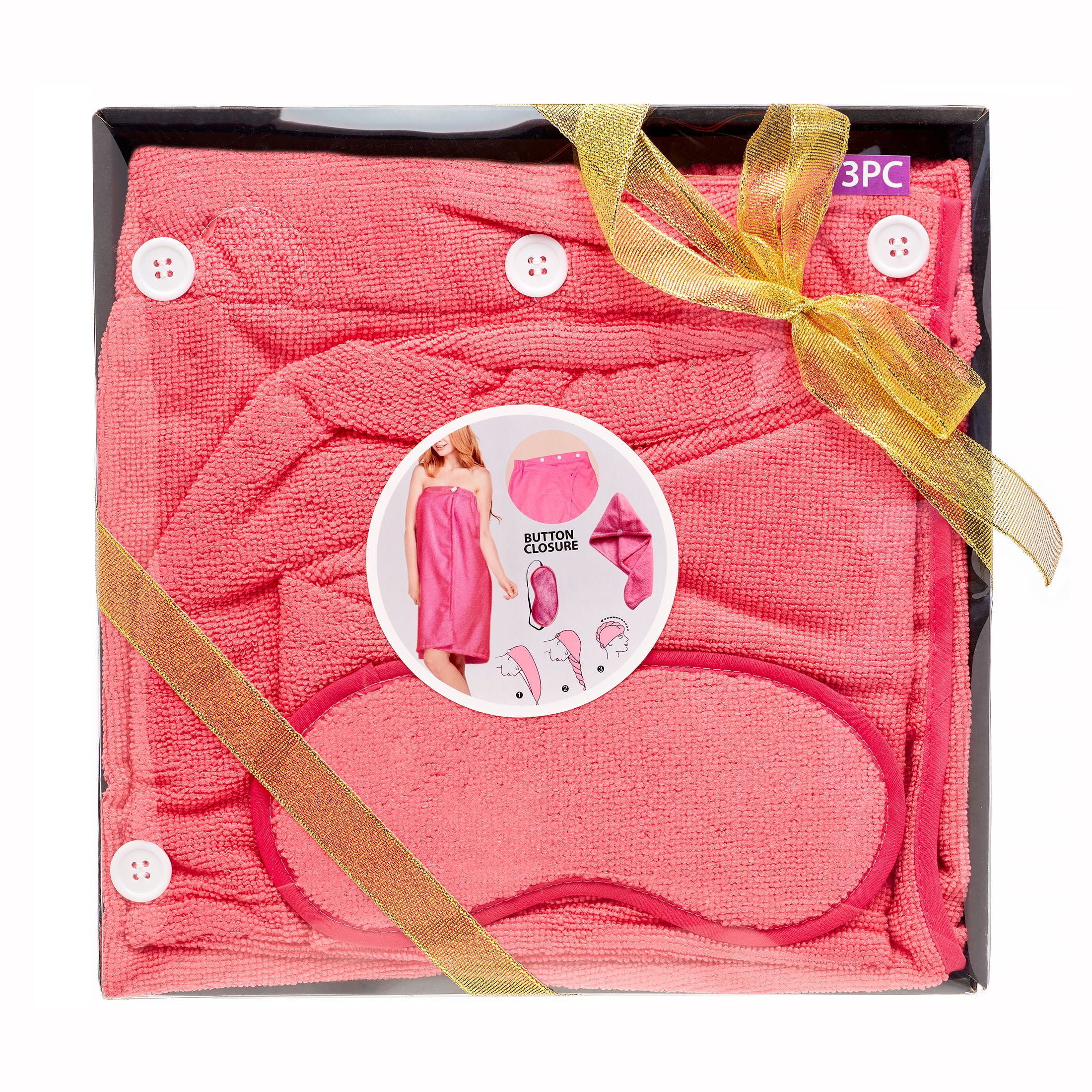 Luxury Spa Soft Terry Towel Wrap and Eye Mask Gift Set, 3 Pieces ...