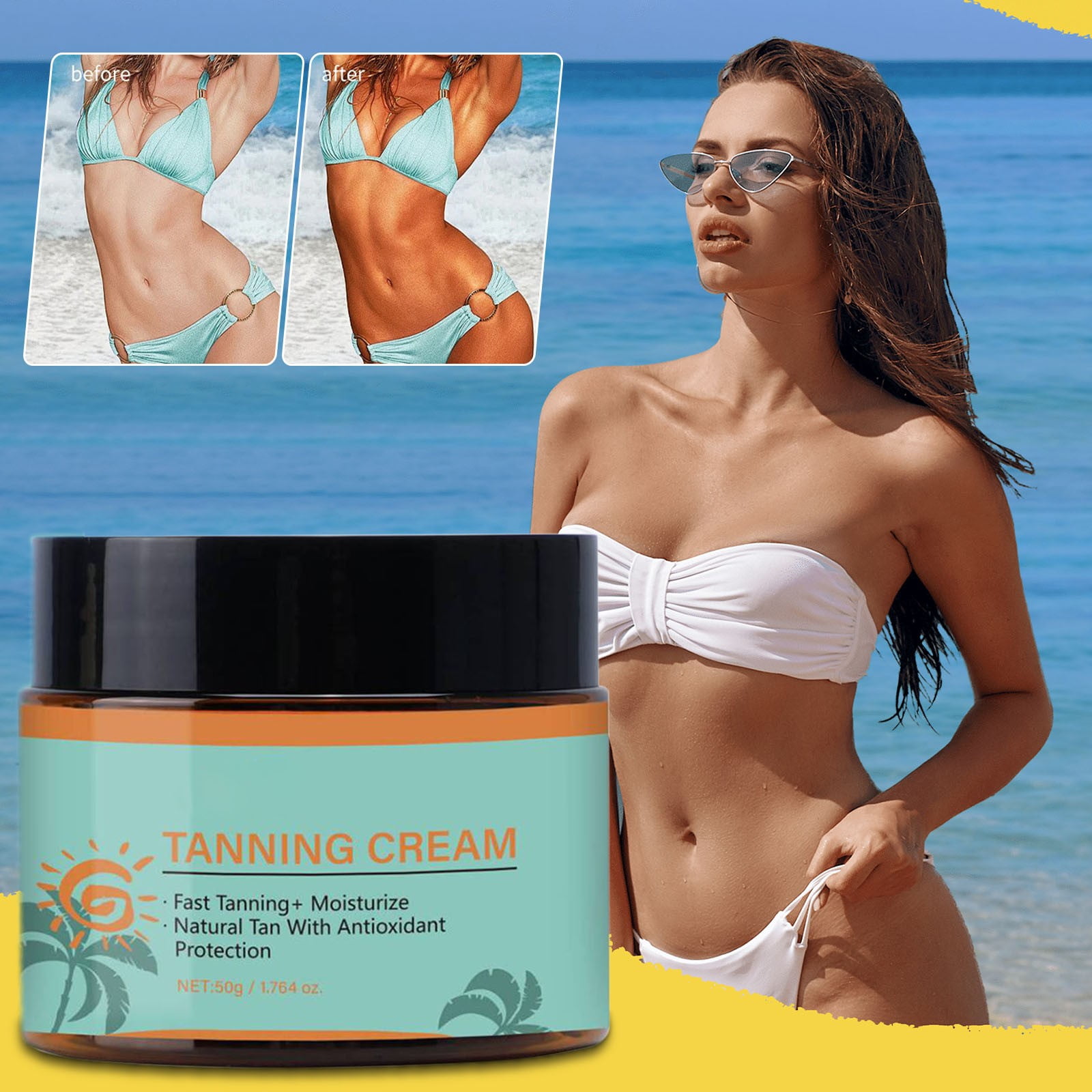 Luxury Sun-Kissed Tanning Cream - 50g/1.76oz Ultra-Hydrating Body Moisturizer for Natural Glow ...