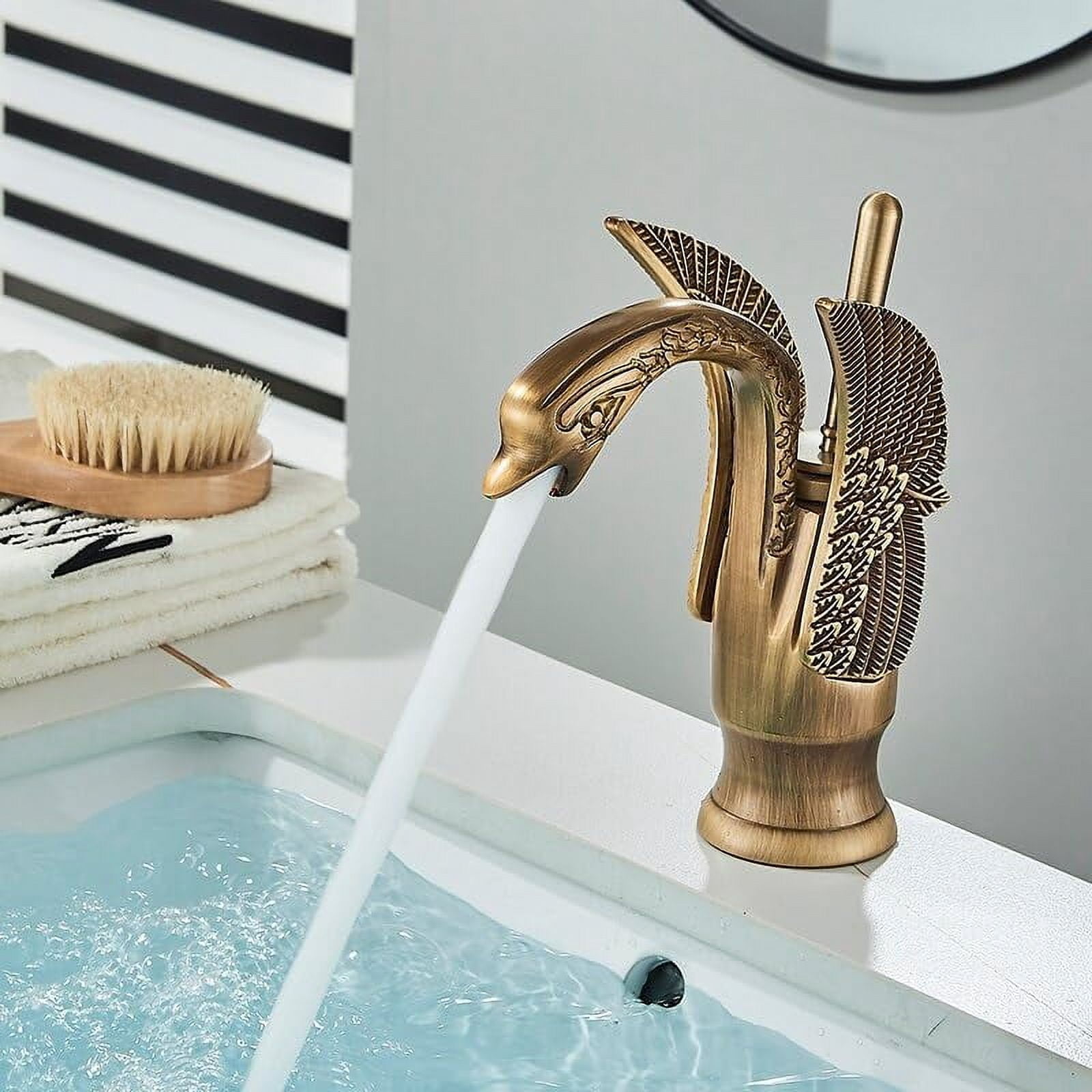 Luxury Swan Bathroom Basin Faucet Brass Deck Mount Creative Tap Single ...