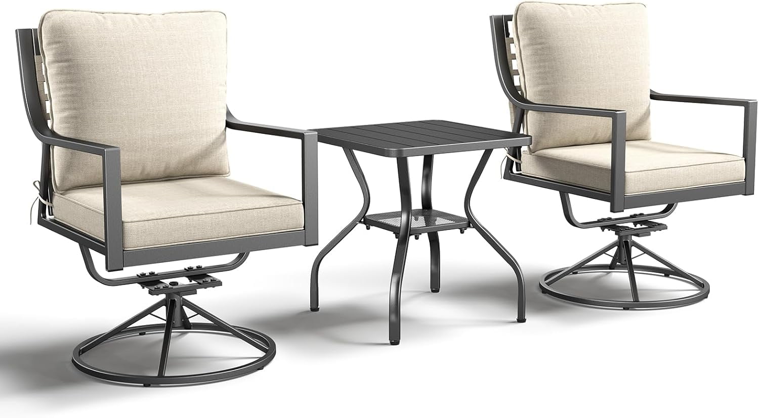 Luxury Swivel Patio Chairs Set of 3, Outdoor Swivel Patio Dining Chairs ...