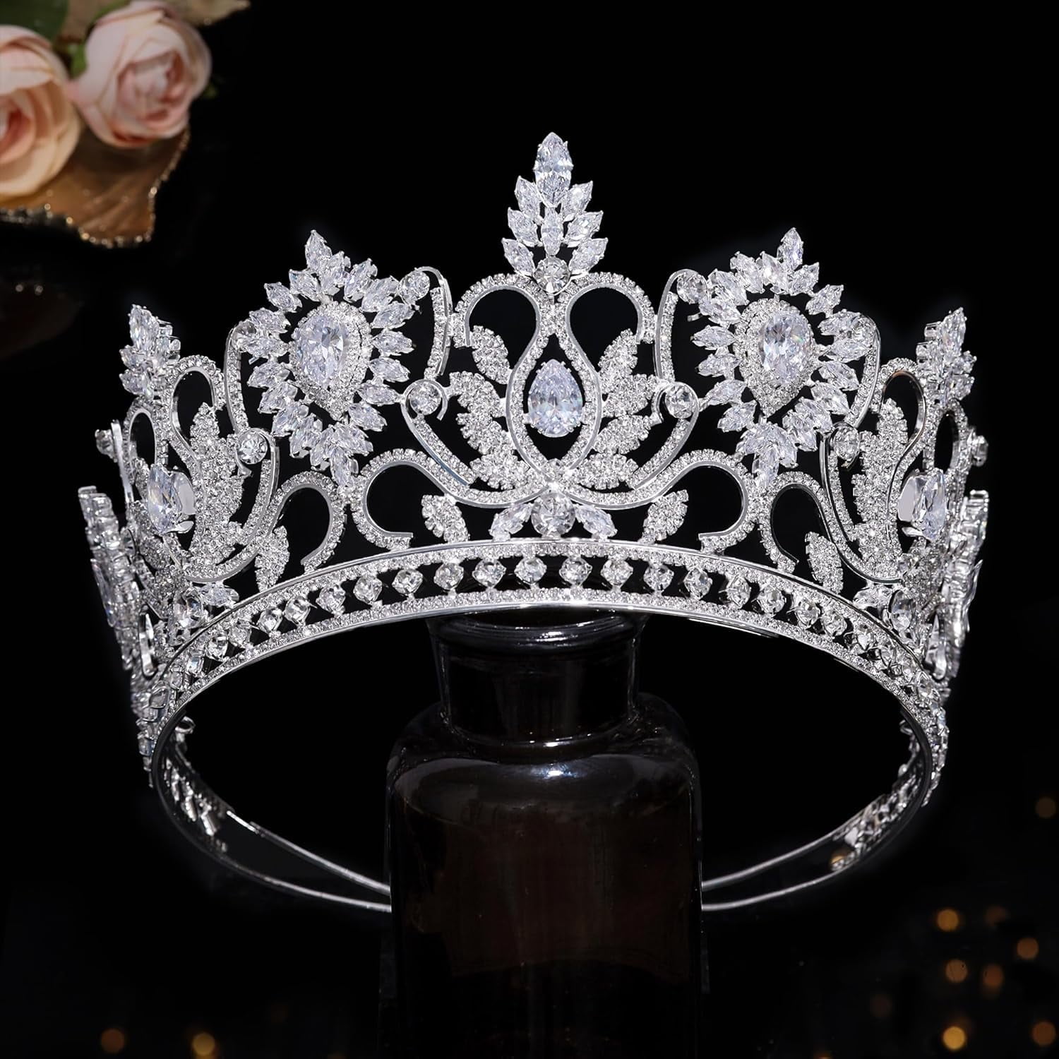 Luxury Tall Cubic Zirconia Wedding Tiaras for Women CZ Pageant Crowns ...