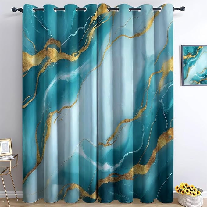 Luxury Textures Gold Lines Blackout Curtains For Bedroom, Thermal ...