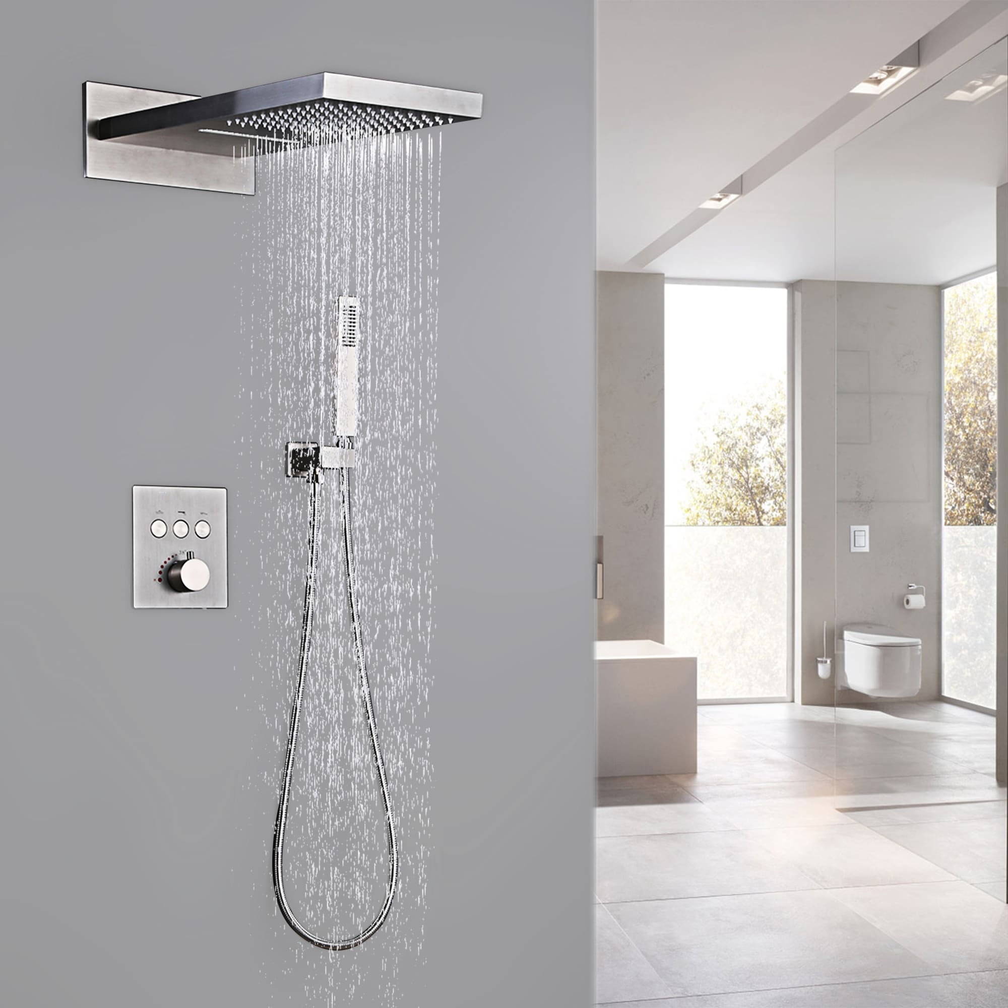 Luxury Thermostatic 3-Way Complete Rain and Waterfall Shower System ...