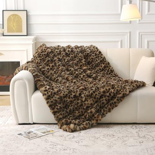 Luxury Thick Plush Cheetah Print Faux Rabbit Fur Throw Blanket Ultra ...