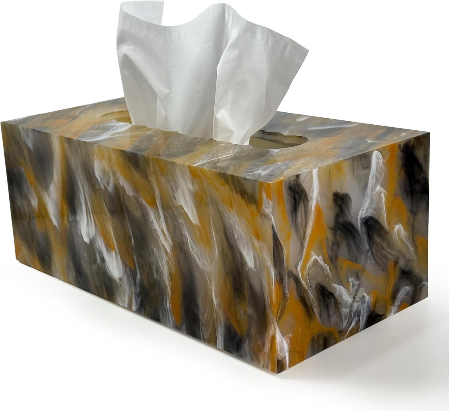 Luxury Tissue Box Cover, 5mm Thick, Heavy Glossy Resin, Smoky Marble ...
