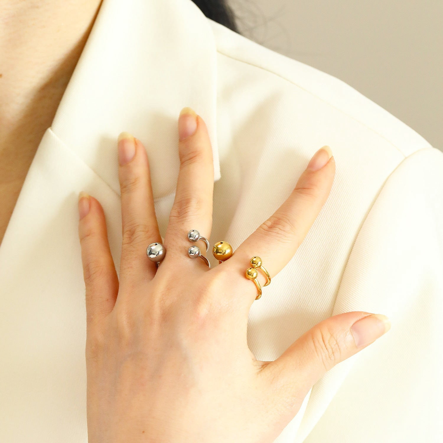 Luxury Titanium Steel Ring for Women, Open Mouth Geometric Design ...