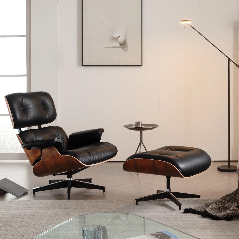 Luxury Top-Grain Leather Chaise Lounge Chair with Ottoman – Heavy-Duty ...