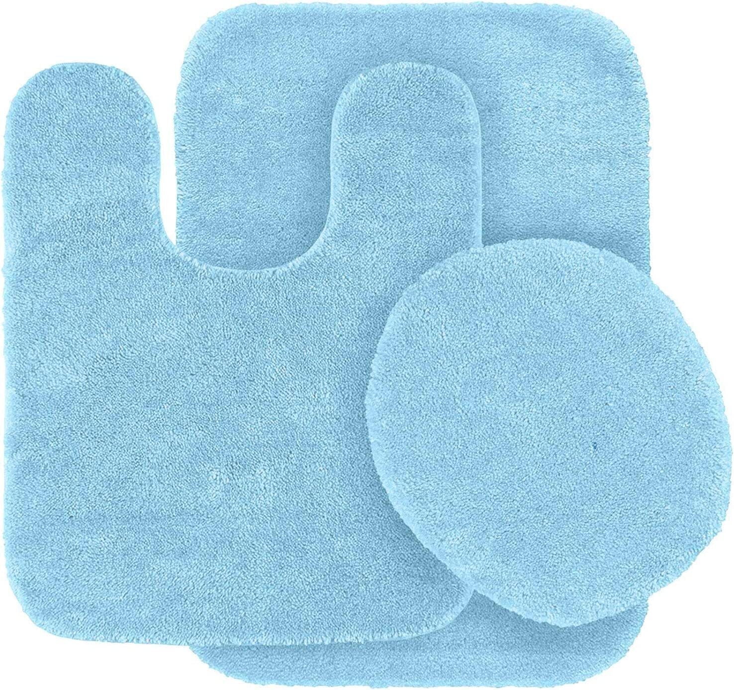 Luxury Traditional 3-Piece Non-Slip Bath Mat Set, Light Blue with Rug ...